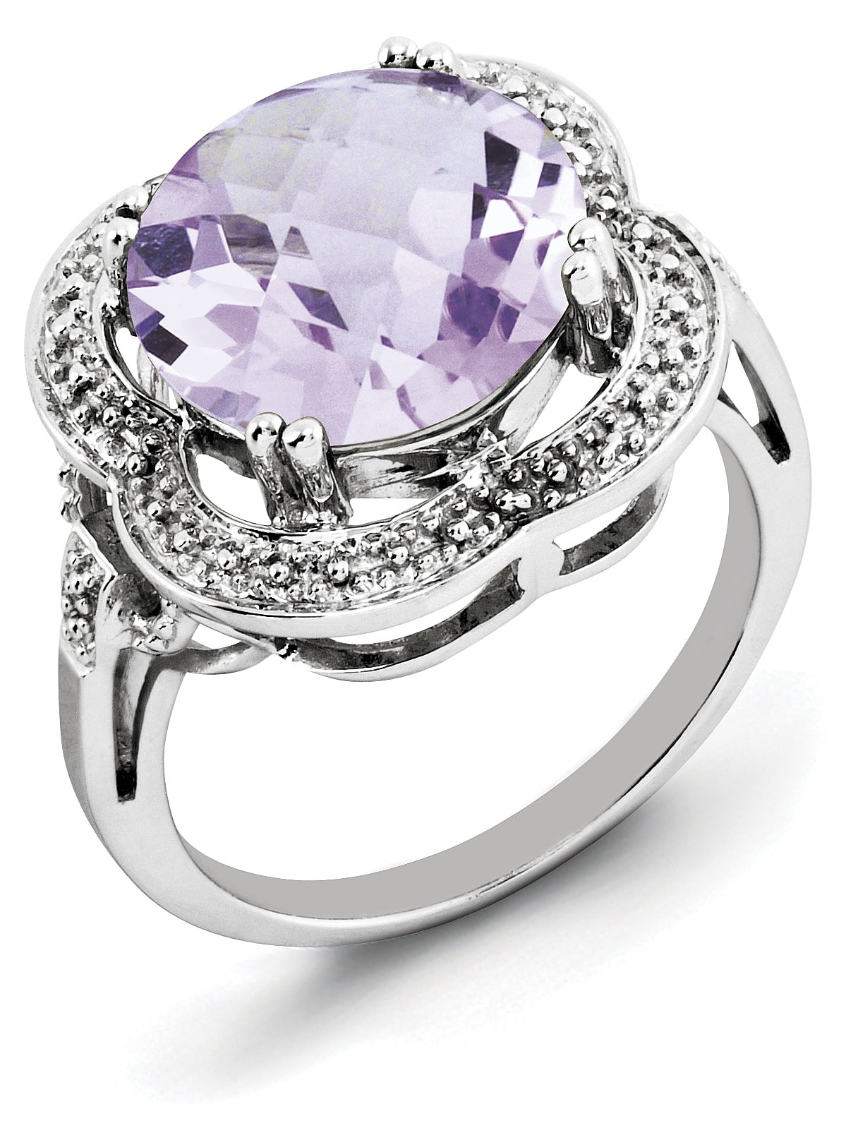 Sterling Silver Rhodium Checker-Cut Pink Quartz Ring QR3200PQ - Walmart.com