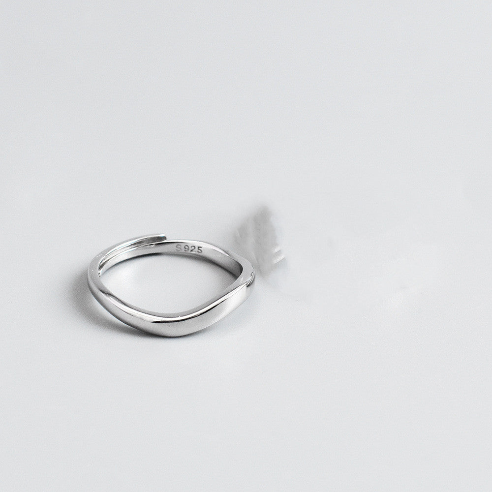 Sterling Silver S925 Couple Rings Adjustable Open Wave Promise Rings His and Hers Matching Bands ...