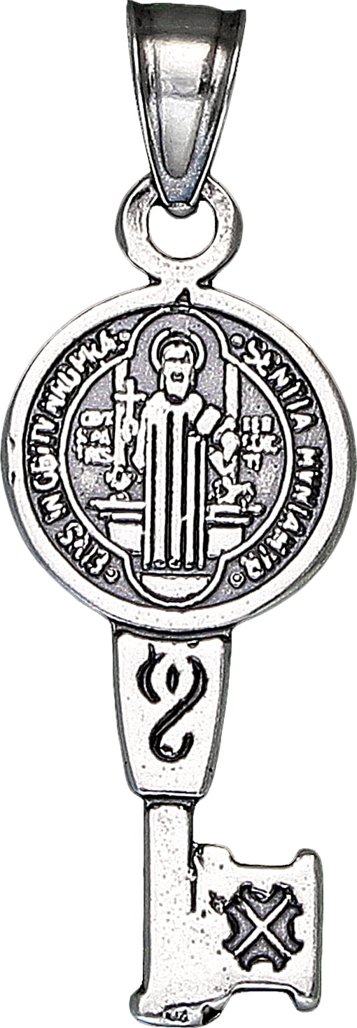 Sterling Silver Saint Benedict Key Medal Reversible Charm Pendant ...