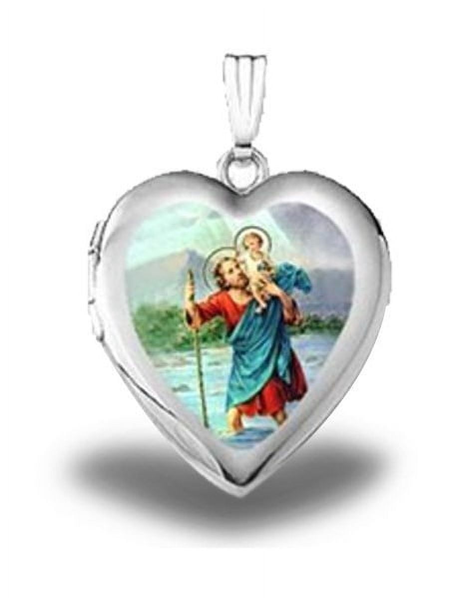 Sterling Silver Saint Christopher Heart Locket - 2/3 Inch X 2/3 Inch ...