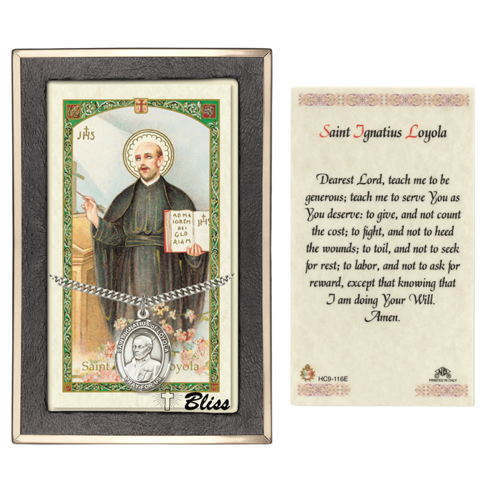 Sterling Silver Saint Ignatius of Loyola Medal on a 24 inch Heavy Curb ...