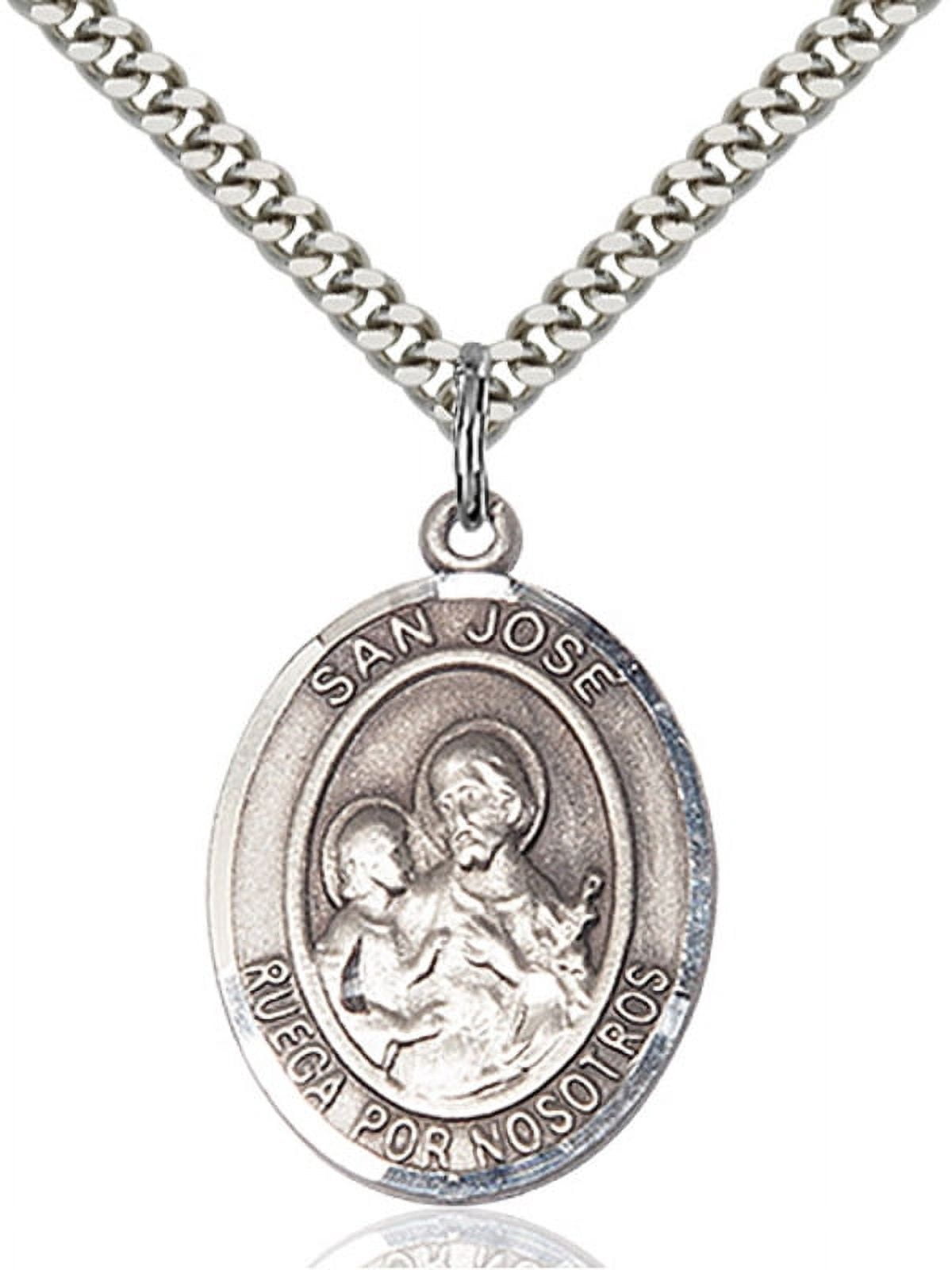 Sterling Silver San Jose Pendant 1 x 3/4 inches with Heavy Curb Chain ...