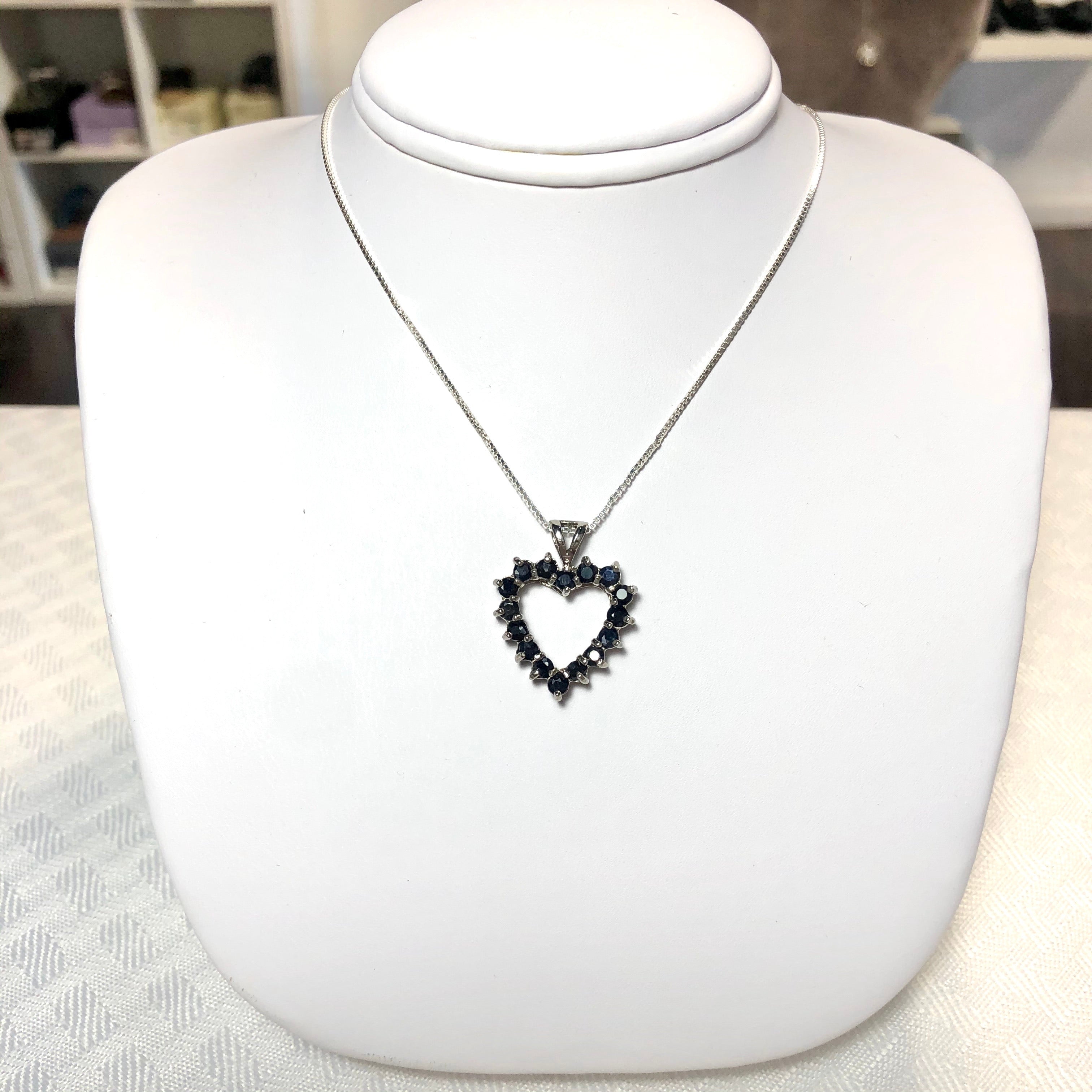 Sterling Silver Sapphire Heart Navy Blue Pendant Necklace - Walmart.com