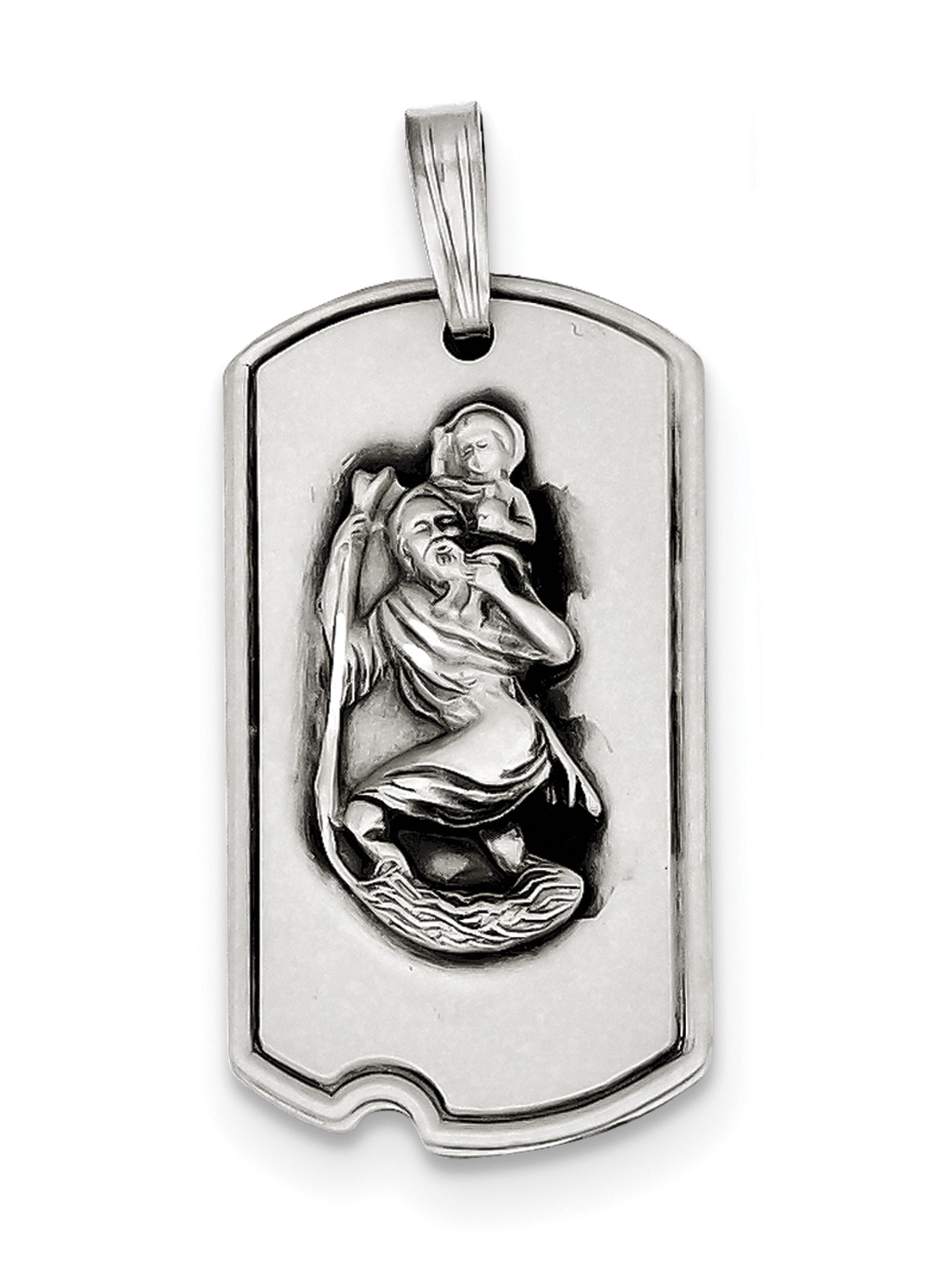 Sterling Silver Satin Antiqued St. Christopher Dog Tag Pendant (36 X 16 ...