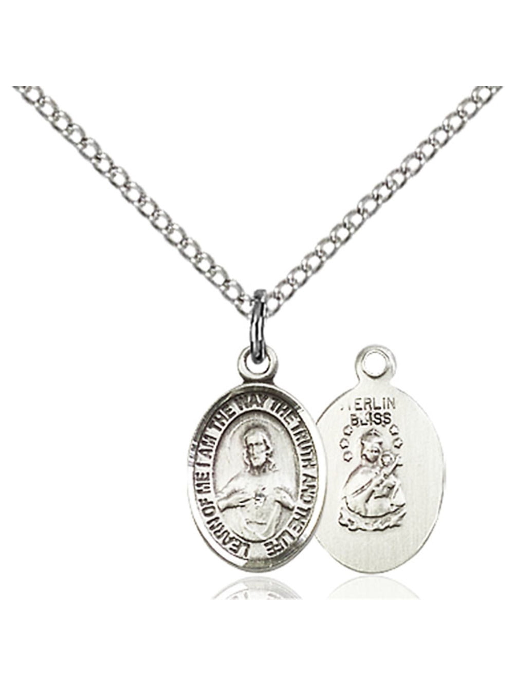 Sterling Silver Scapular Pendant 1/2 x 1/4 inches with Sterling Silver ...