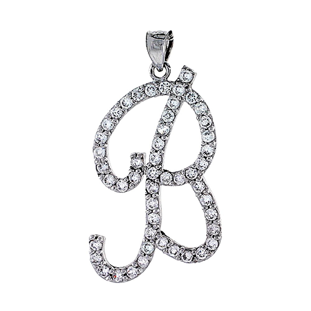 Sterling Silver Script Initial Letter B Alphabet Pendant with Cubic ...