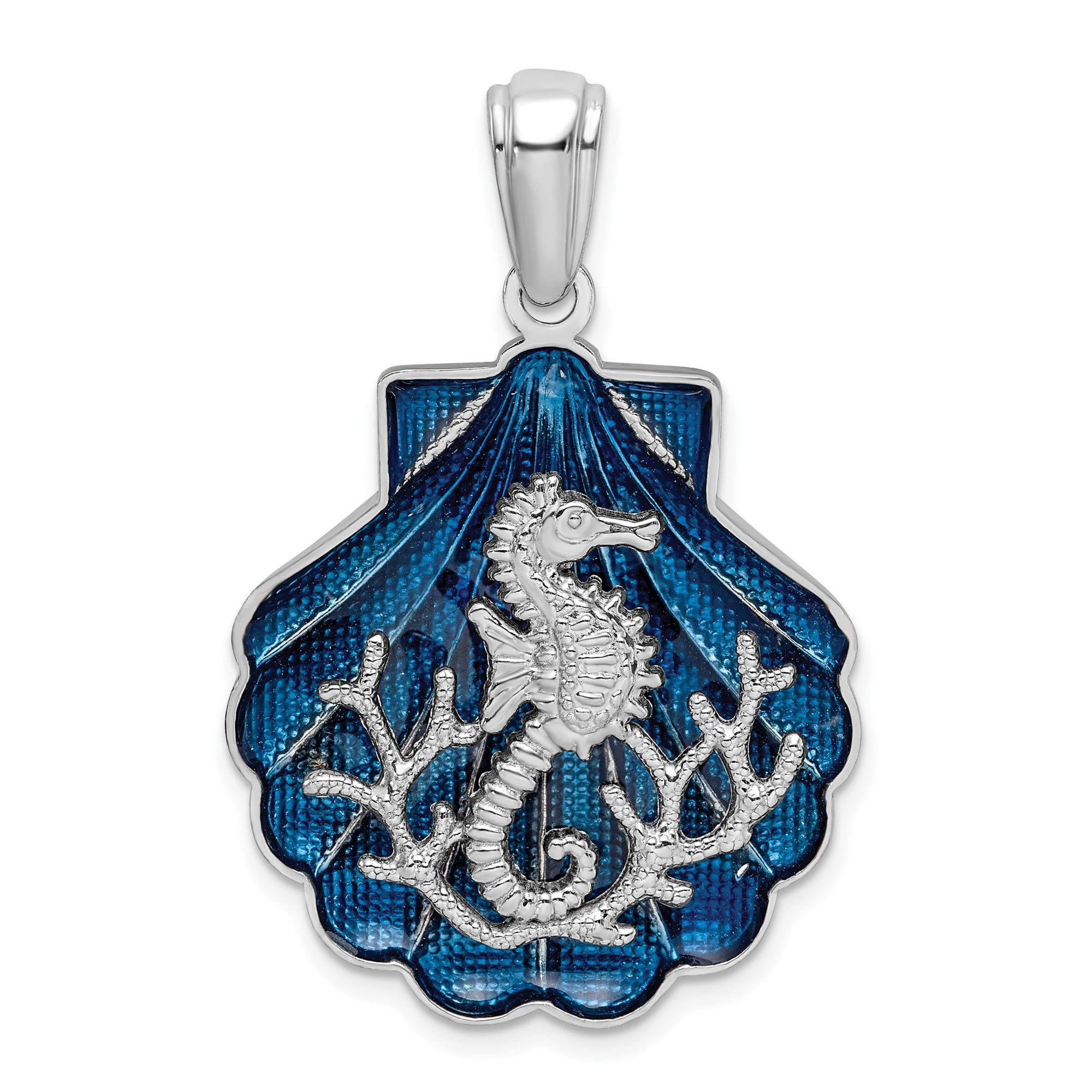 Sterling Silver Seahorse Pendant Necklace with Blue Enamel Shell and ...