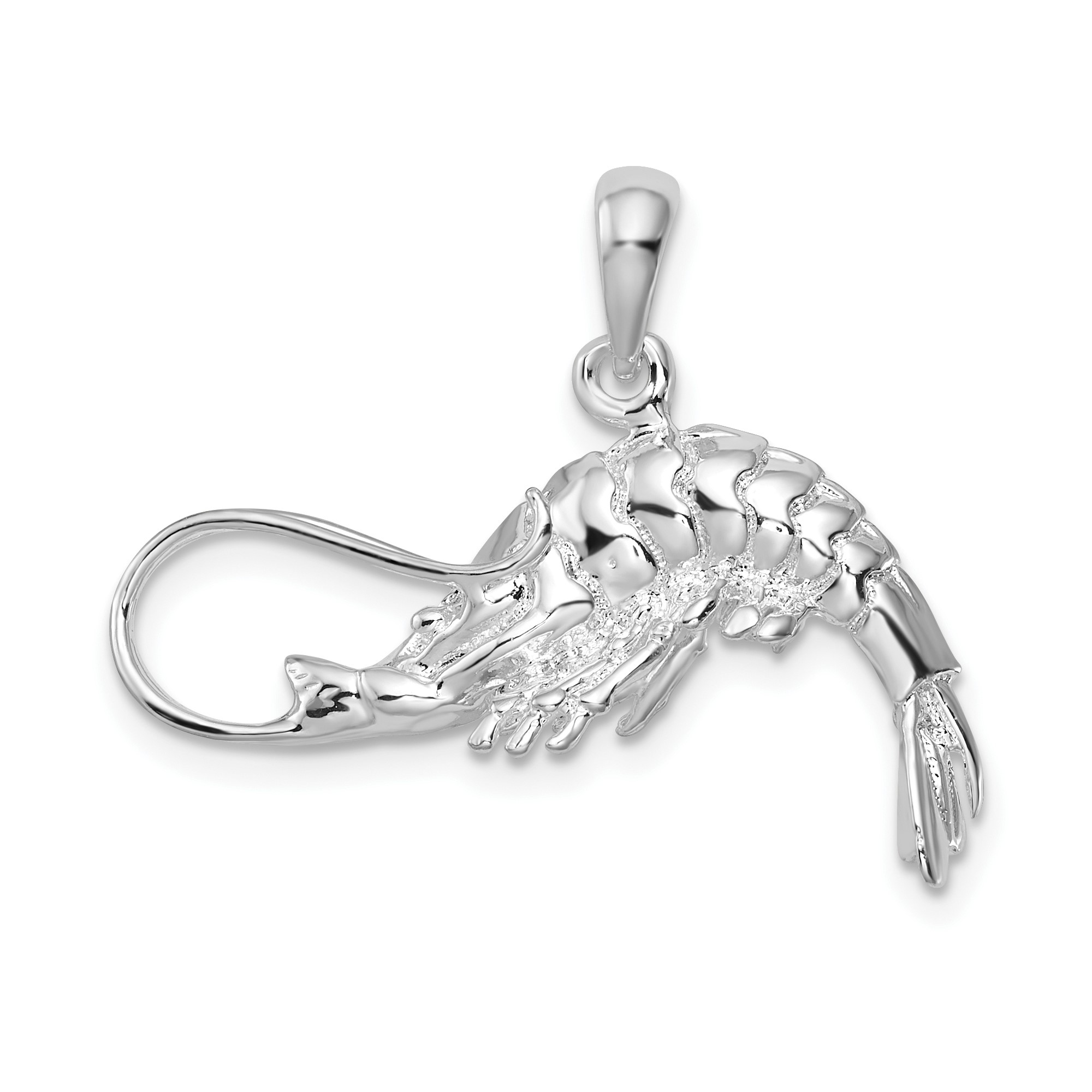 Sterling Silver Shrimp Pendant Charm with Textured Design for Women or ...