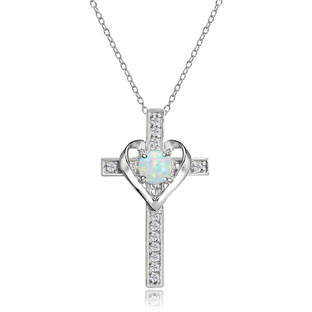 Glitzy Rocks Sterling Silver Heart Cross Pendant Necklace, Simulated ...
