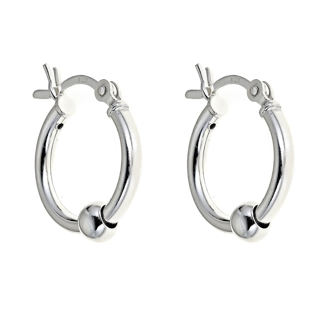 Sterling Silver Small Sliding Ball Tubular Snap Hoop Earrings 15mm ...