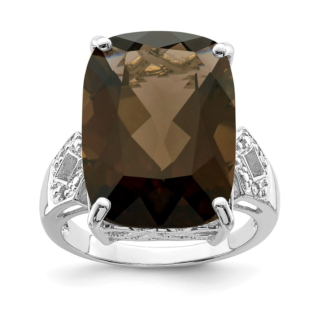 Sterling Silver Smokey Quartz & Diamond Ring. Carat Wt- 0.02ct. Gem Wt ...