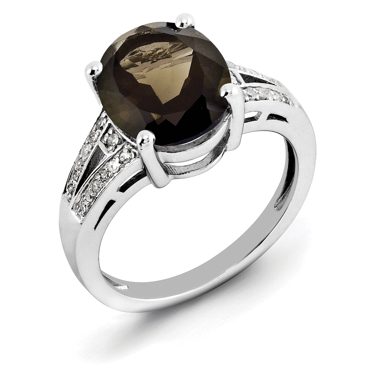 Sterling Silver Rhodium Smoky Quartz & Diam. Ring QR3319SQ - Walmart.com