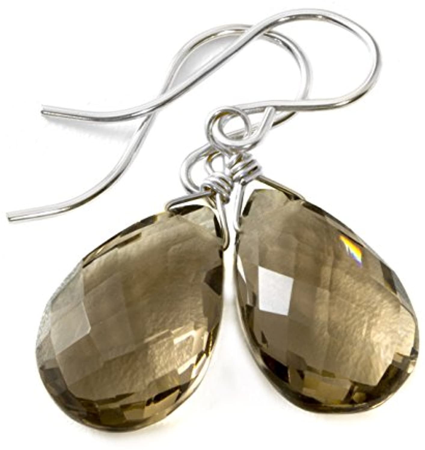 Sterling Silver Smoky Quartz Earrings Dark Faceted Pear Smokey ...