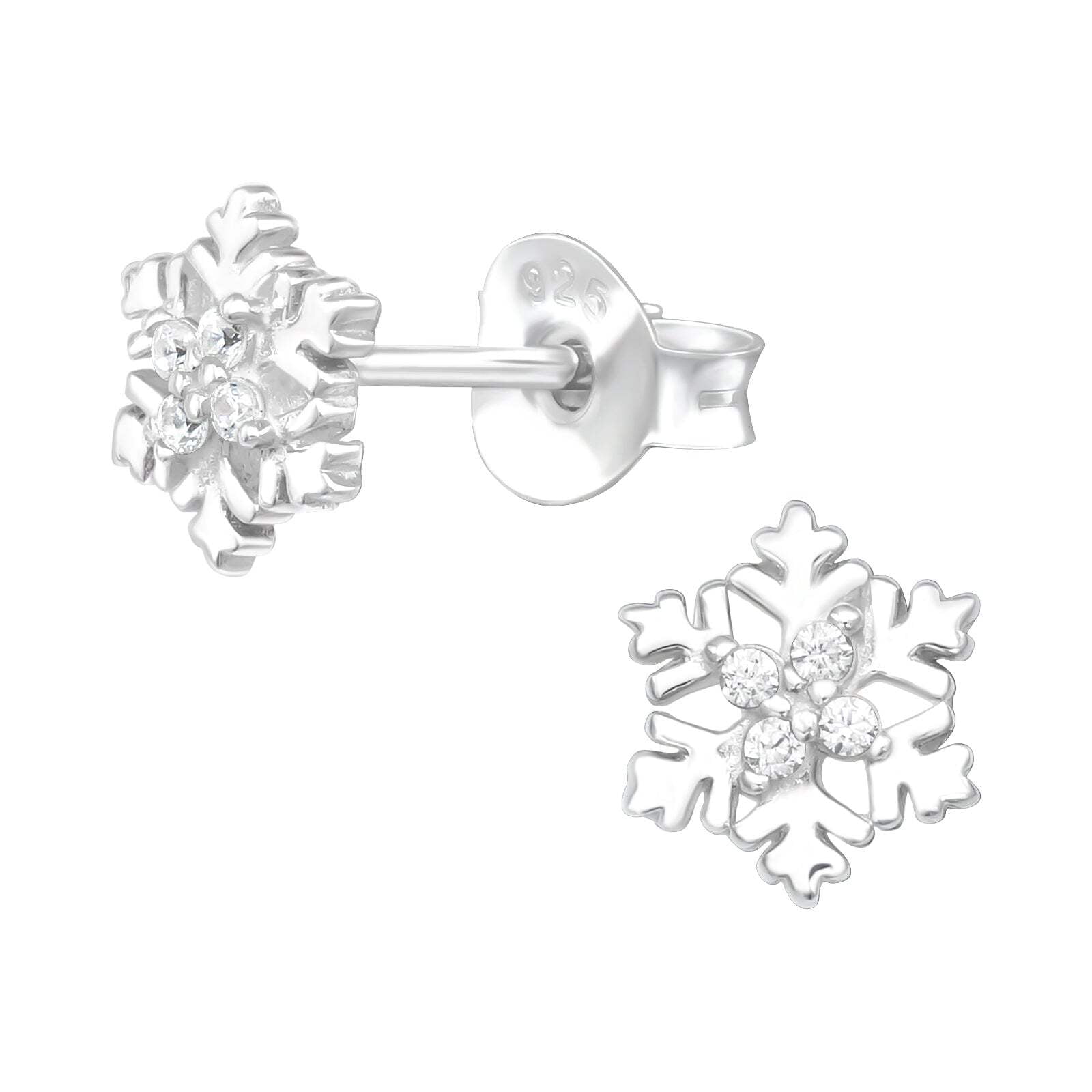 Sterling Silver Snowflake with Clustered CZ Dainty Stud Earrings ...