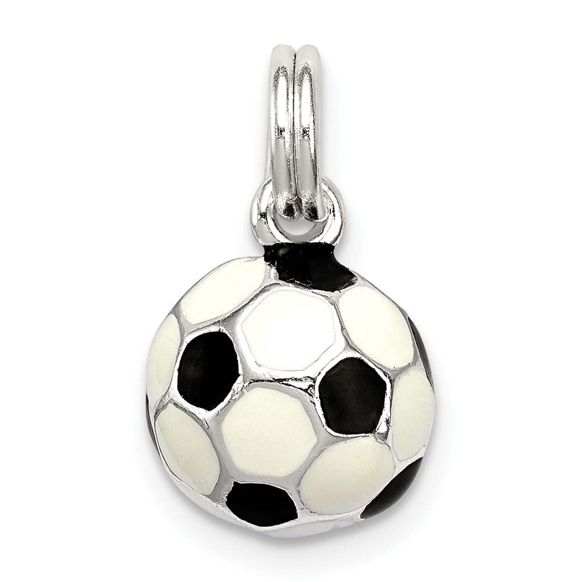 Sterling Silver Soccer Ball Pendant with Black and White Enamel, Unisex ...