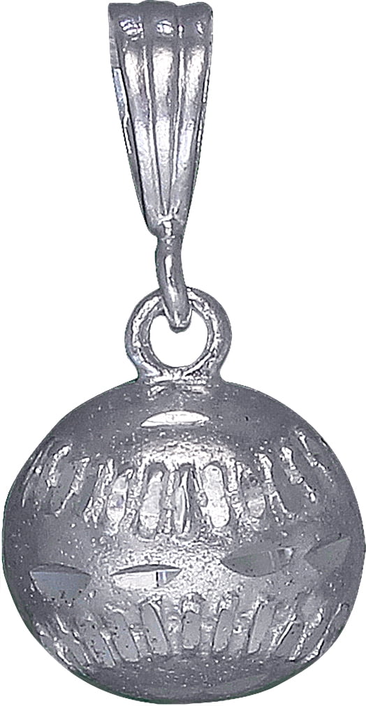 Sterling Silver Softball Ball Charm Pendant Necklace with Diamond Cut ...
