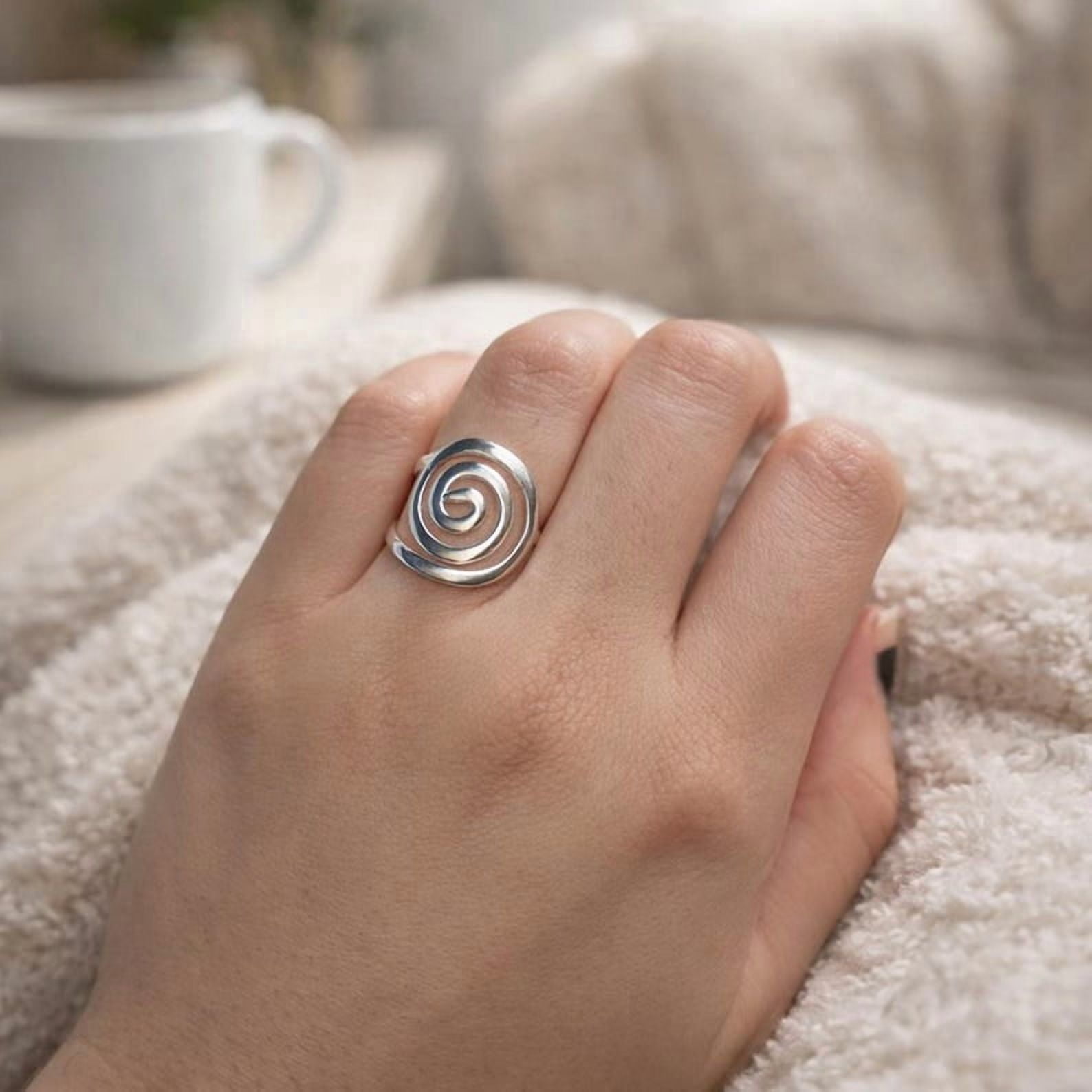 Sterling Silver Spiral Ring Adjustable Silver Open Band With High ...