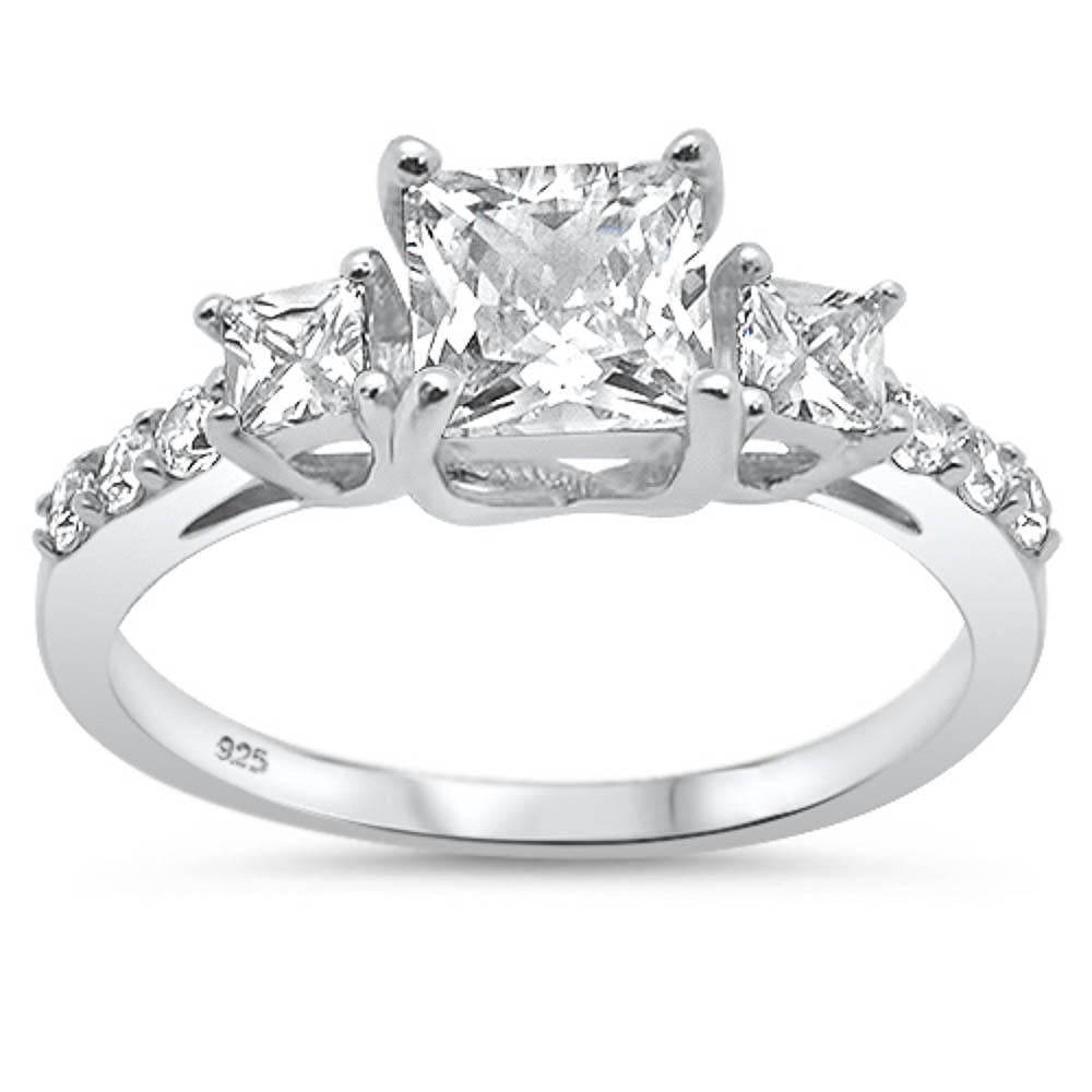 Sterling Silver Square Clear CZ Three Stone Ring Size 8 - Walmart.com