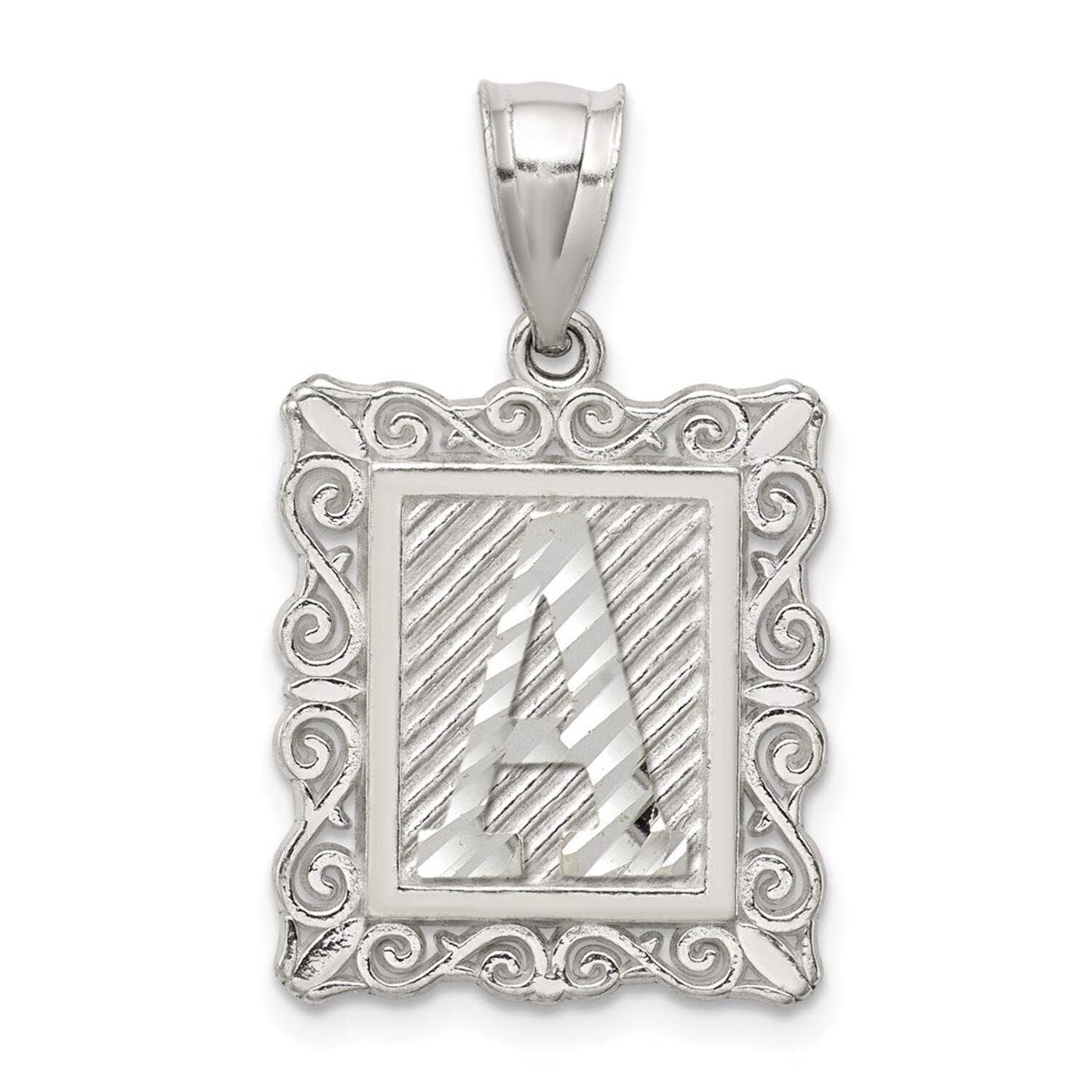 Sterling Silver Square Diamond-cut Letter A Initial Pendant Q-QC2770A ...