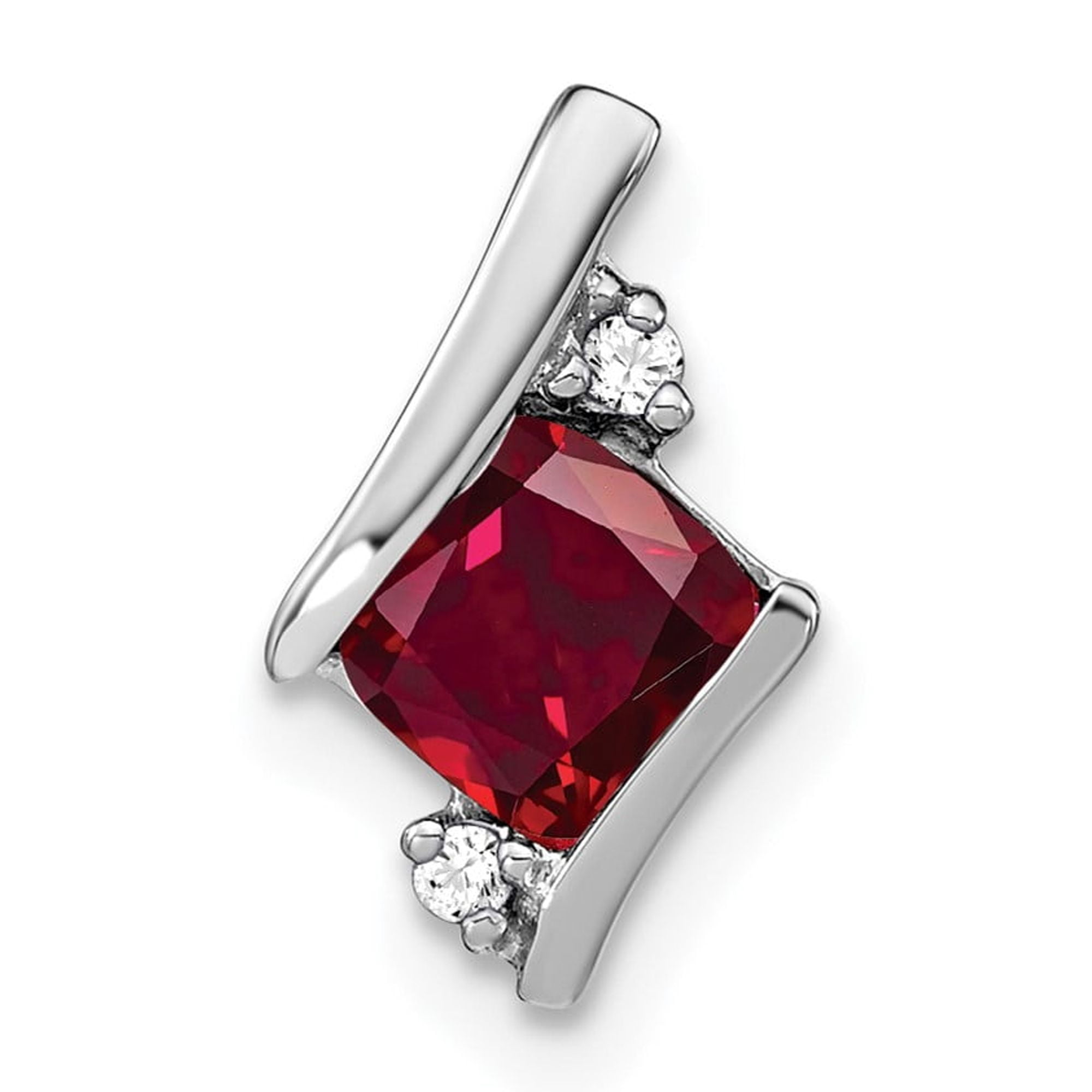Sterling Silver Square Red Gemstone Pendant Necklace with Clear Accents ...