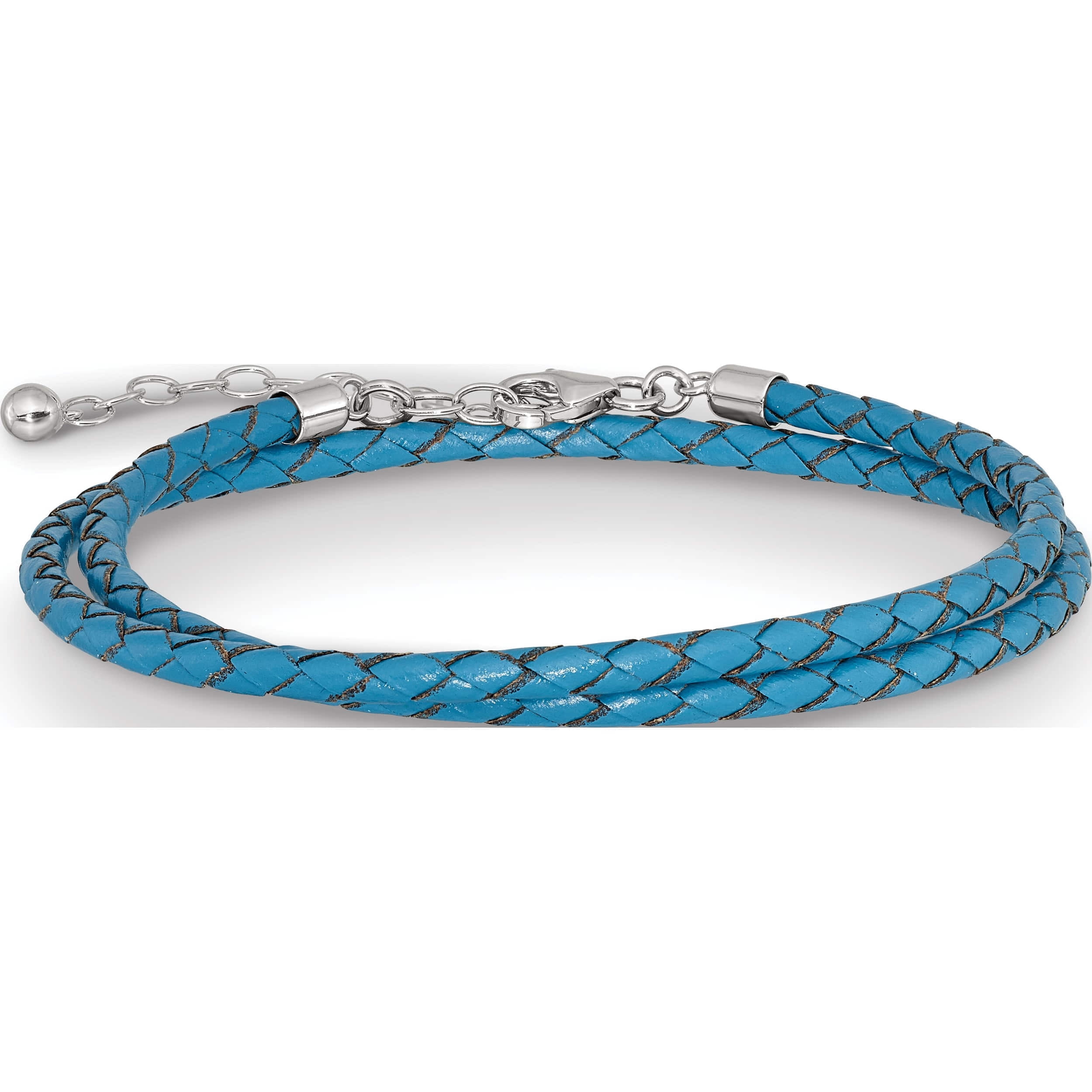 Sterling Silver Ss Reflections Blue Leather Rh-Plated 14In With 2In Ext ...
