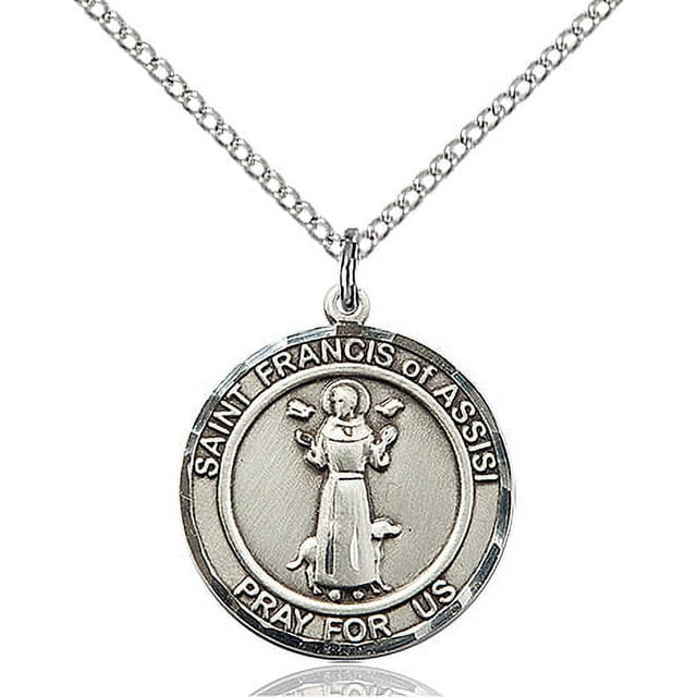 Sterling Silver St. Francis of Assisi Pendant 3/4 x 5/8 inches with 18 ...