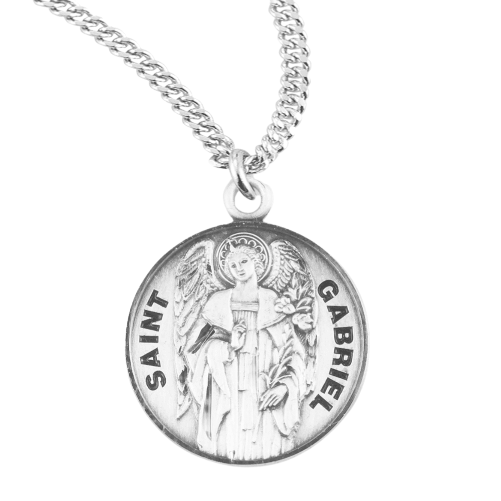 Sterling Silver St.Gabriel Medal Pendant Necklace in 20 Inch Rhodium ...