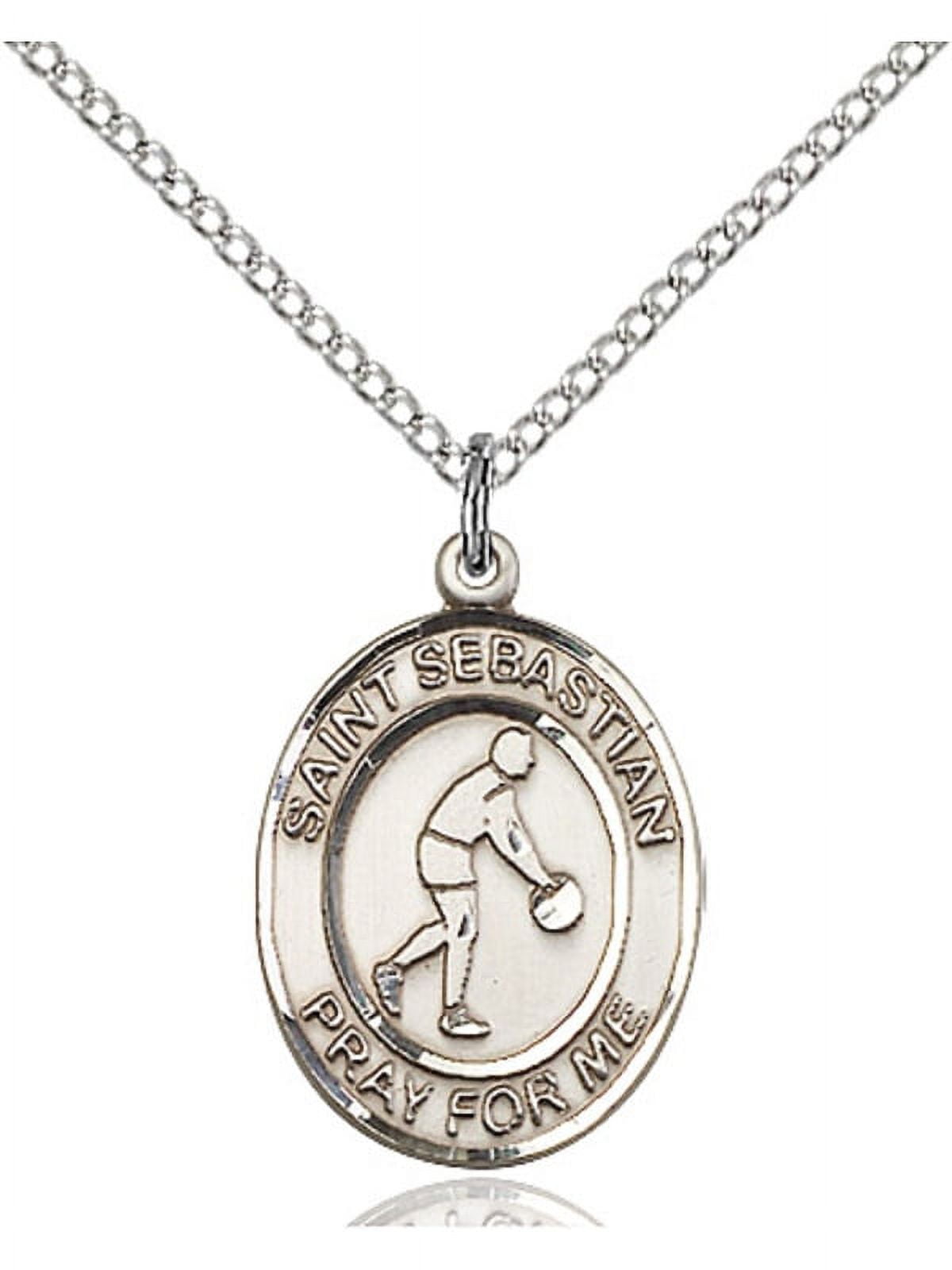 Sterling Silver St. Sebastian/Football Pendant 3/4 x 1/2 inches with ...