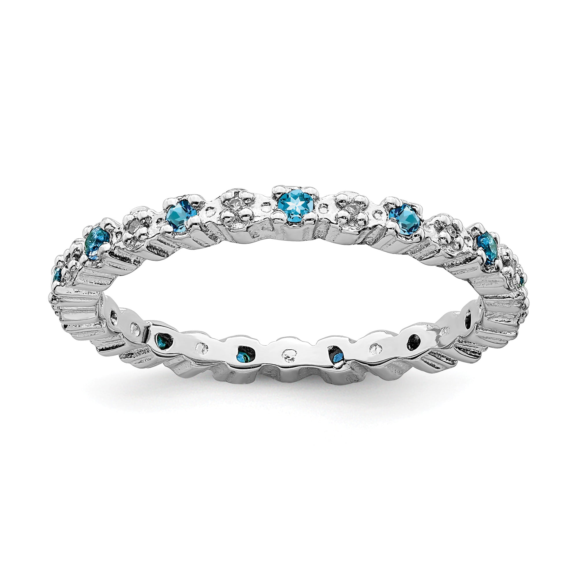 Sterling Silver Stackable Expressions Blue Topaz & Diamond Ring - Size ...
