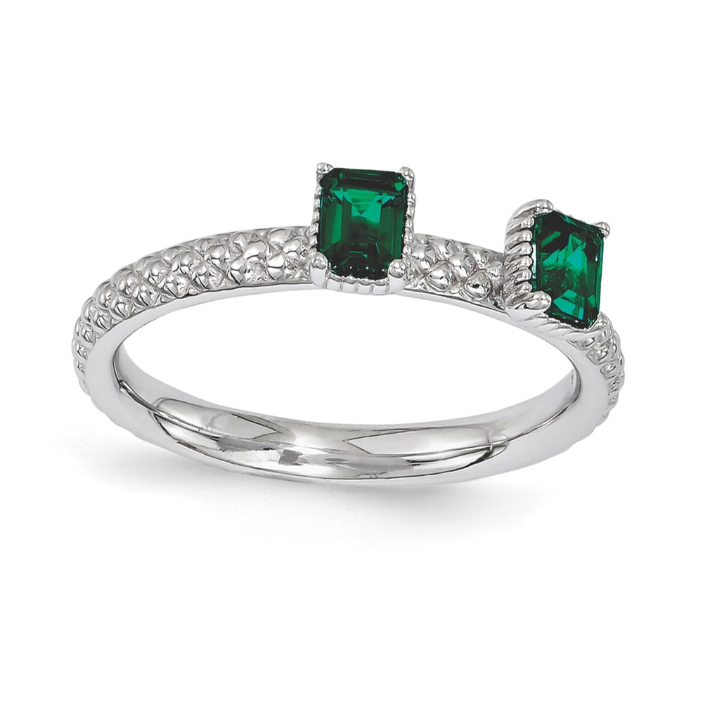 Sterling Silver Stackable Expressions Created Emerald Two Stone Ring ...