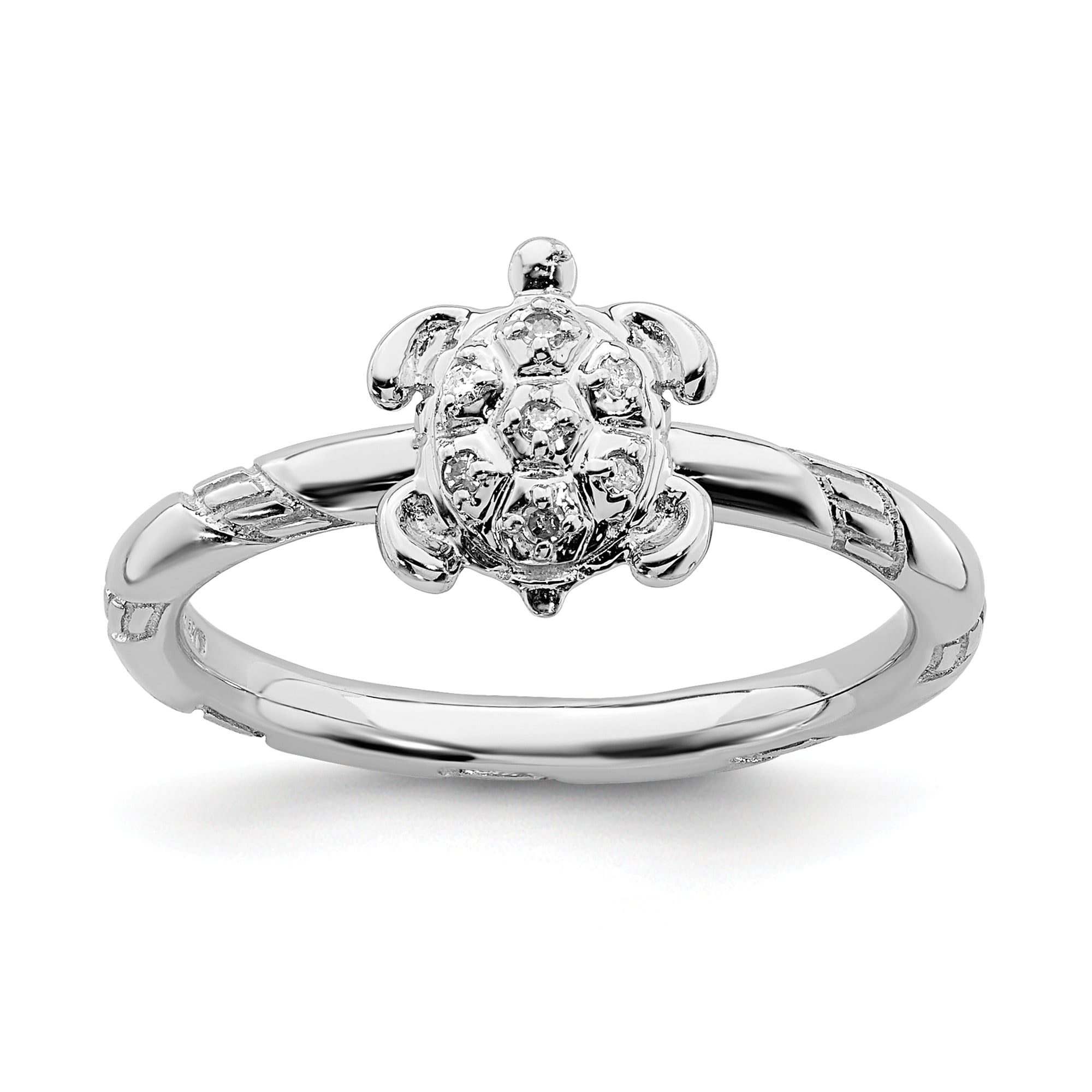 Sterling Silver Stackable Expressions Diamond Turtle Ring - Size 5 ...
