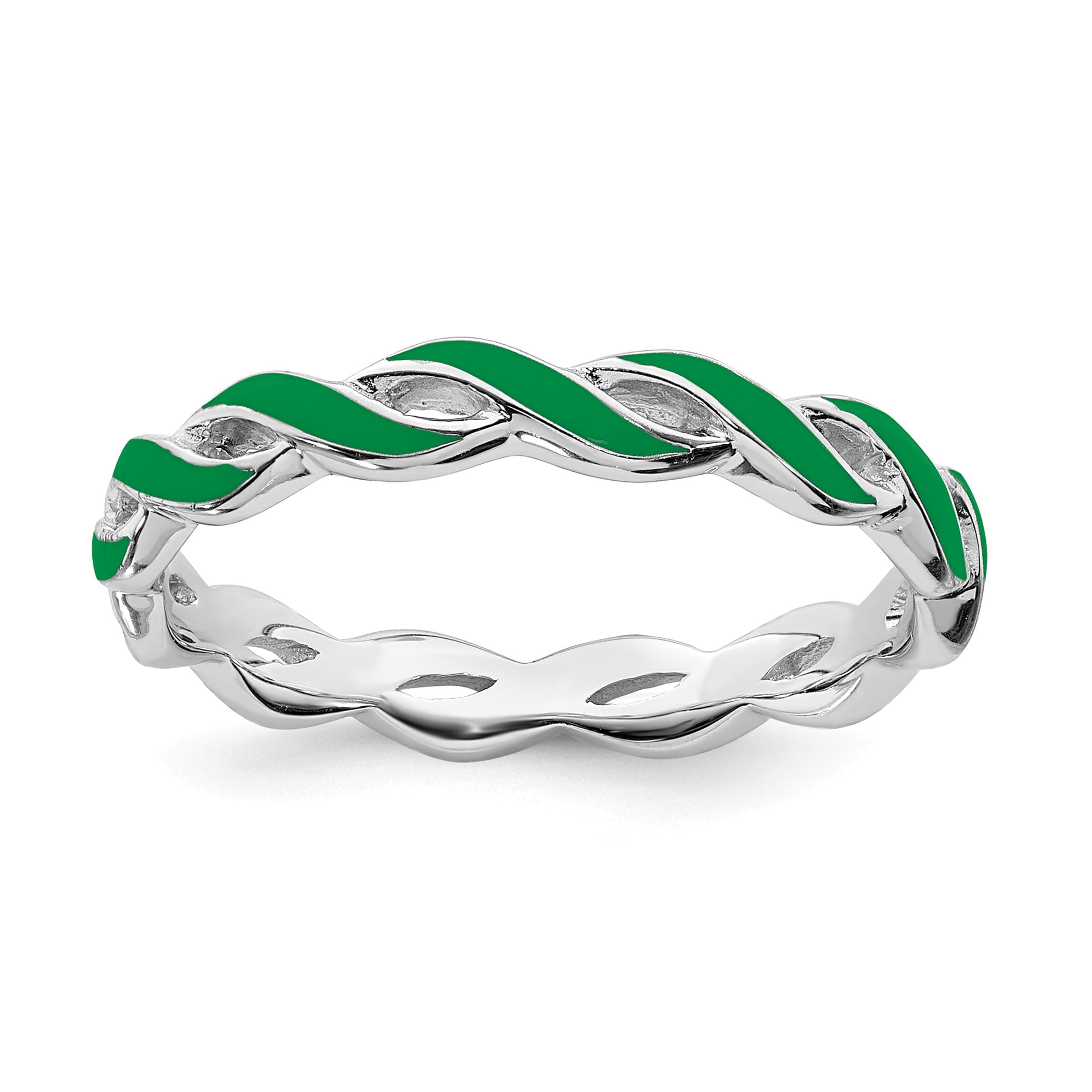 Sterling Silver Stackable Expressions Green Enamel Ring - Size 9 ...