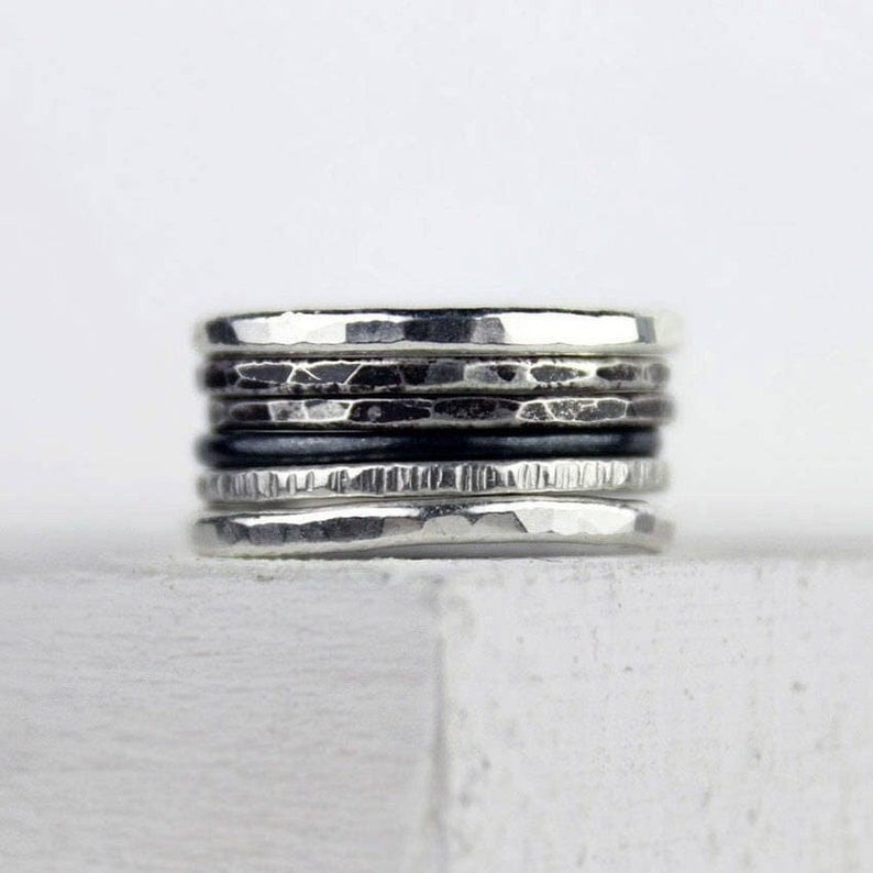 Sterling Silver Stacking Rings, Six Stackable Rings, Hammered Silver ...