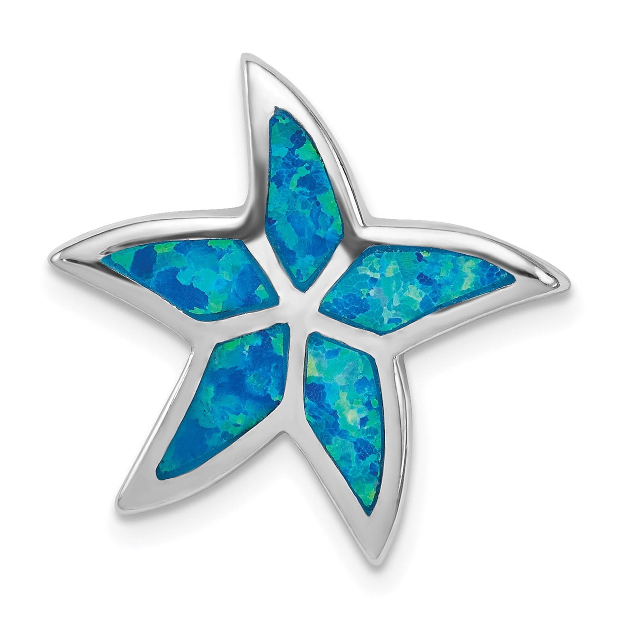 925 Sterling Silver Starfish Pendant Charm with Lab Created Blue Green ...