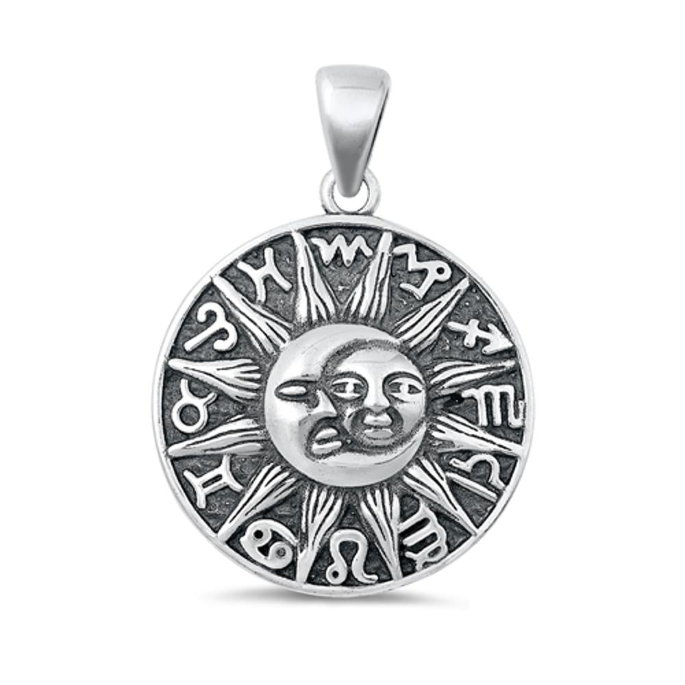 Sterling Silver Sun Moon Zodiac Medallion Pendant Oxidized Charm .925 ...
