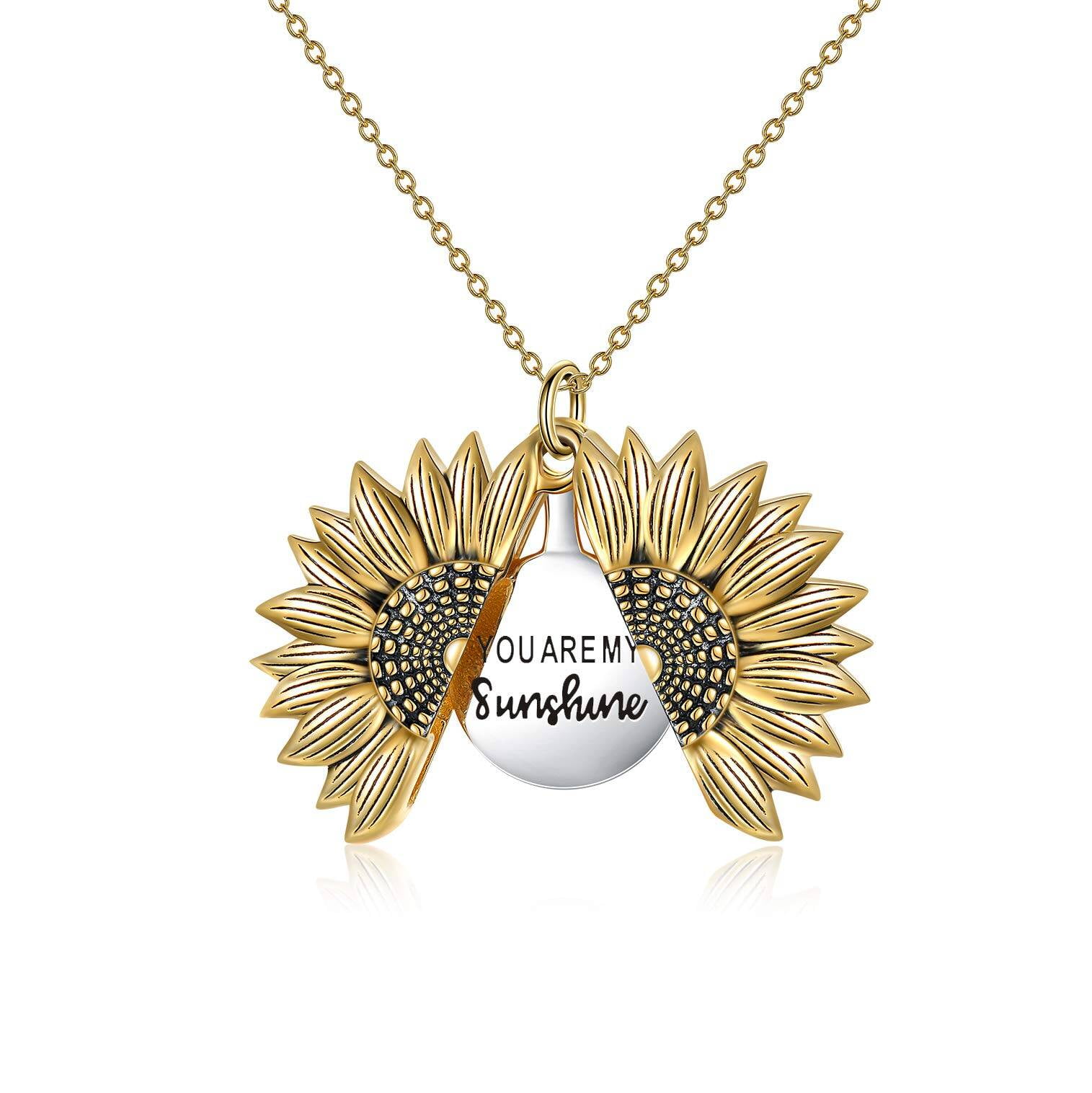 Sterling Silver Sunflower Locket Necklace You Are My Sunshine Engraved ...