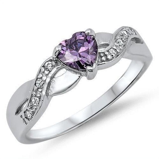 Sterling Silver Synthetic Amethyst CZ Infinity Heart Ring Size 4 ...