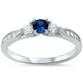 Sterling Silver Synthetic Sapphire & Clear CZ Three Stone Ring Size 8 ...