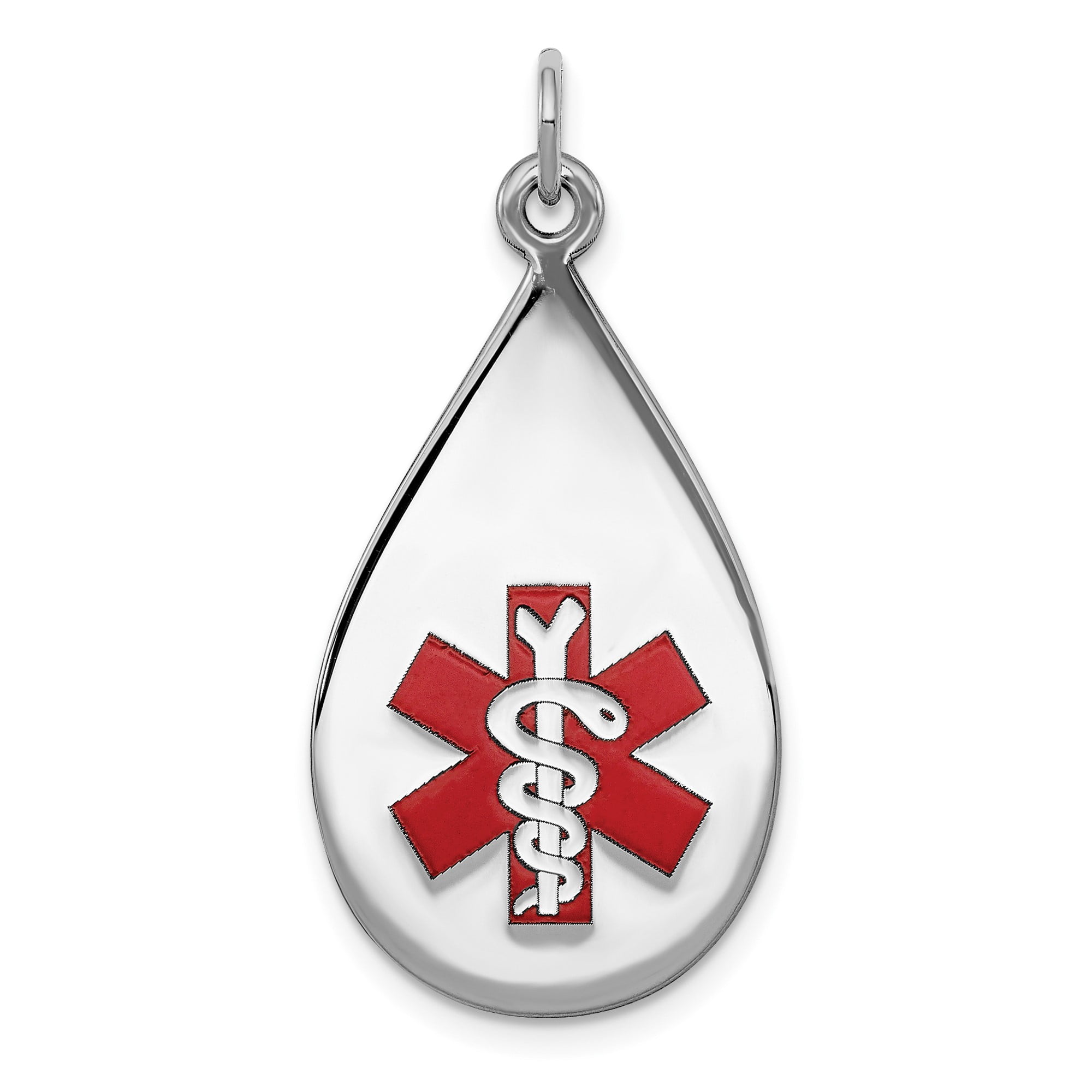 Sterling Silver Teardrop Medical ID Pendant with Red Star of Life ...