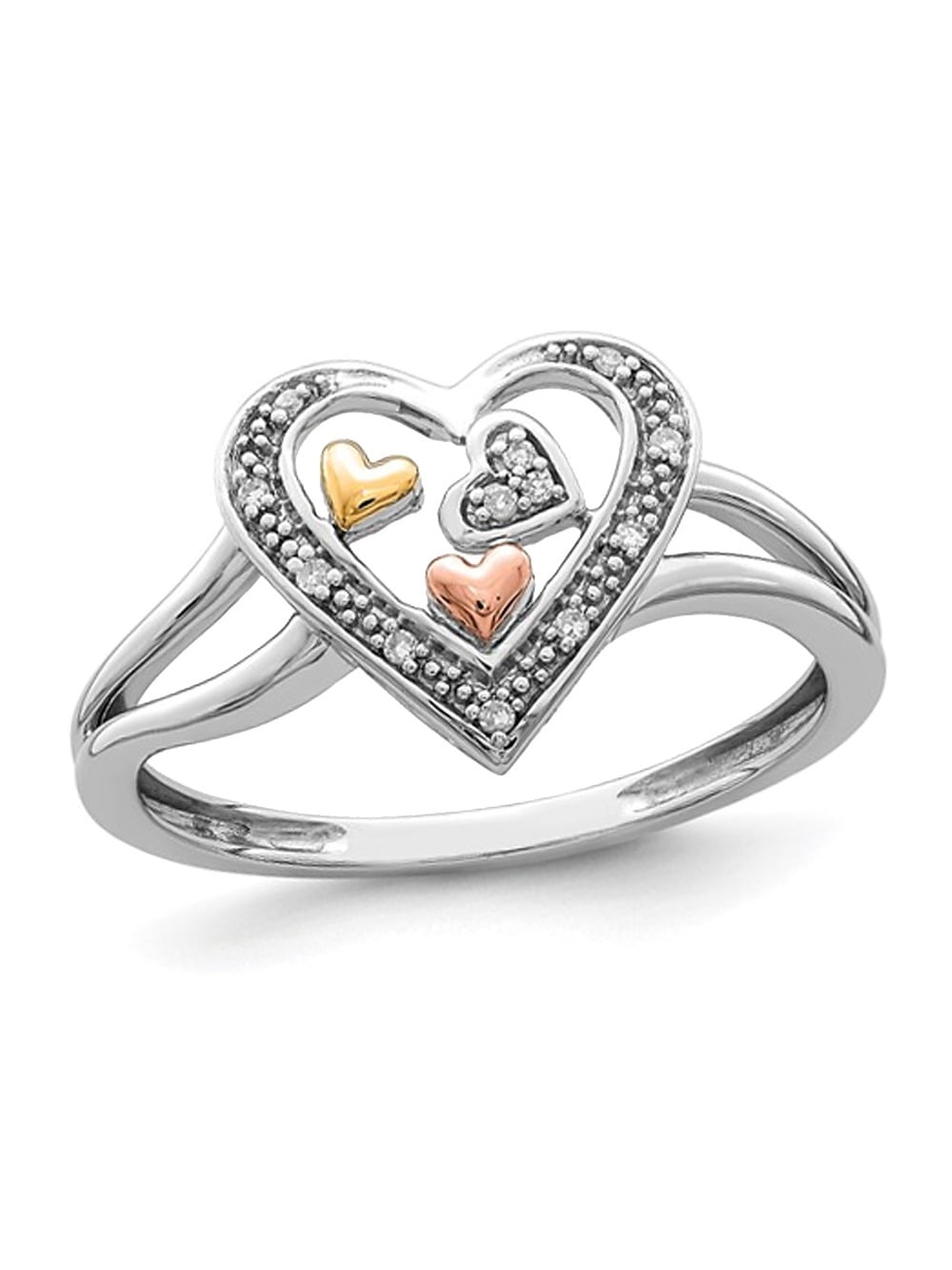 Gem & Harmony Sterling Silver Three-Heart Promise Ring with Diamond ...