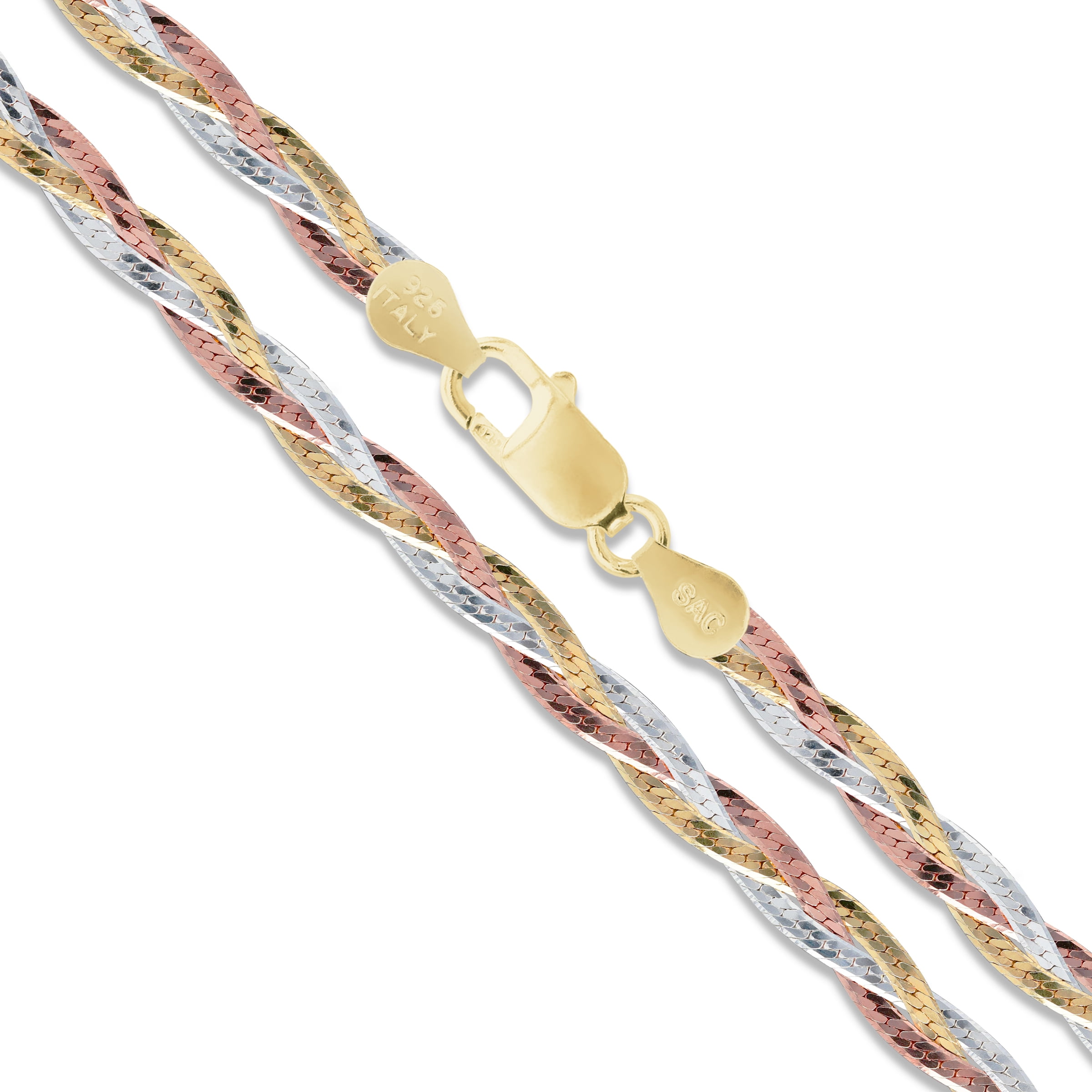 Sterling Silver Tri Braided Herringbone Necklace 5mm 925 Italy Chain 22 ...