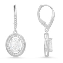 Sterling Silver Asscher-Cut Halo Cubic Zirconia Leverback Earrings ...