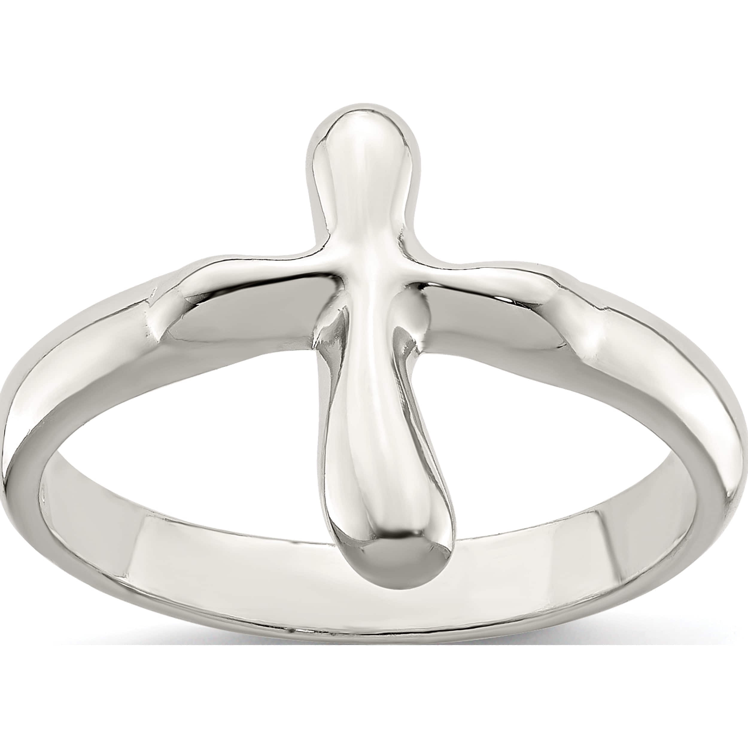 Sterling Silver Vertical Tiny Freeform Cross Ring (Size 7) Made In ...