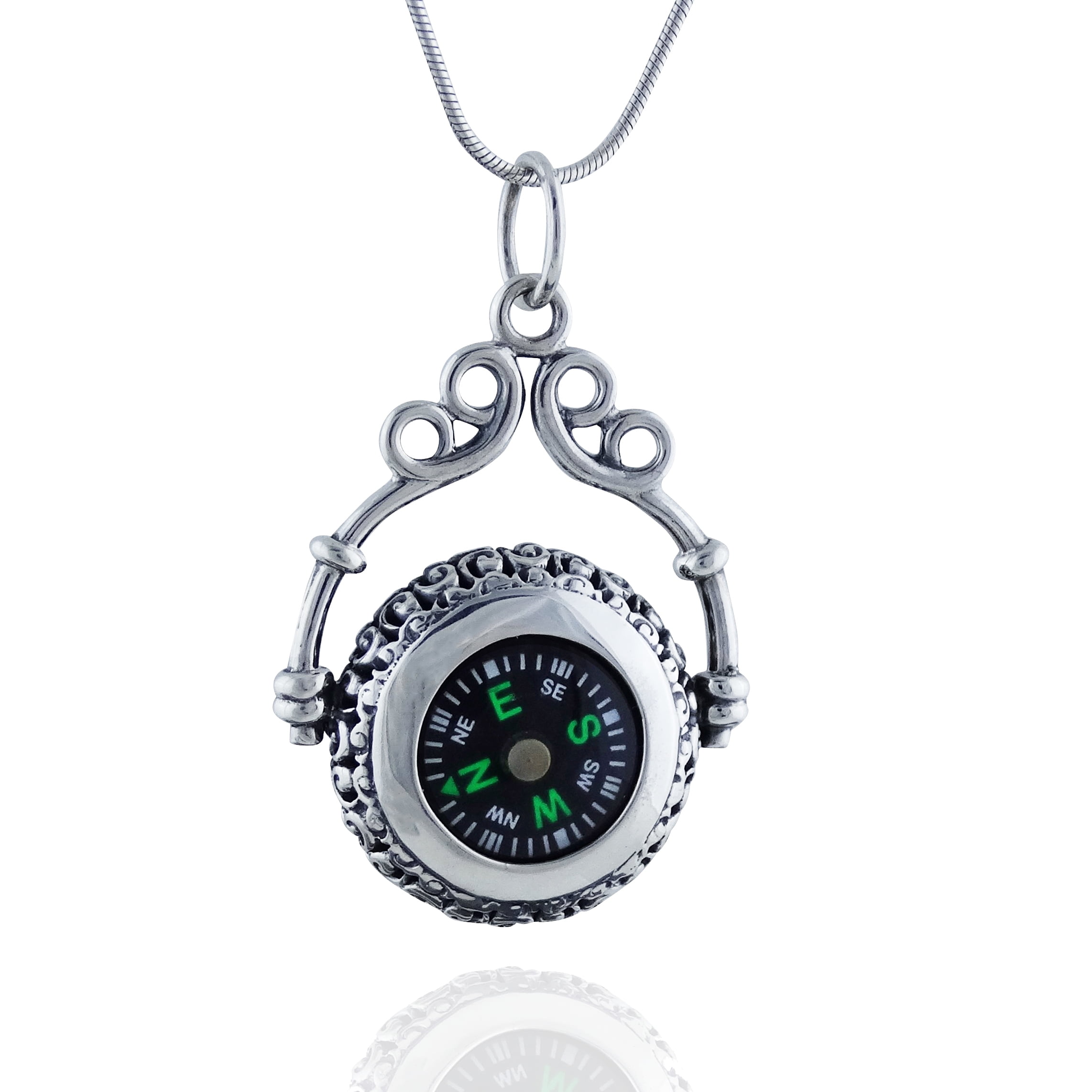 Sterling Silver Victorian Filigree Working Compass Necklace, 18" Chain ...