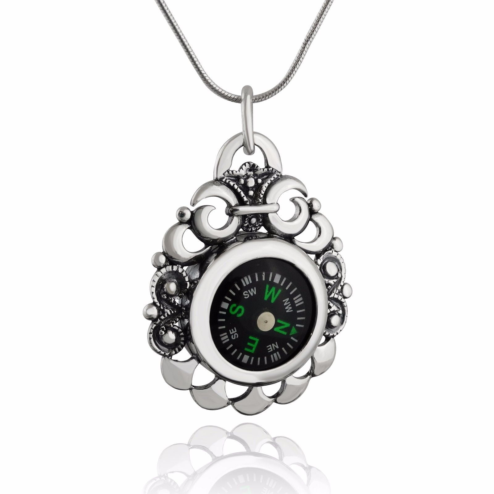 Sterling Silver Victorian Scroll Working Compass Pendant Necklace, 18 ...
