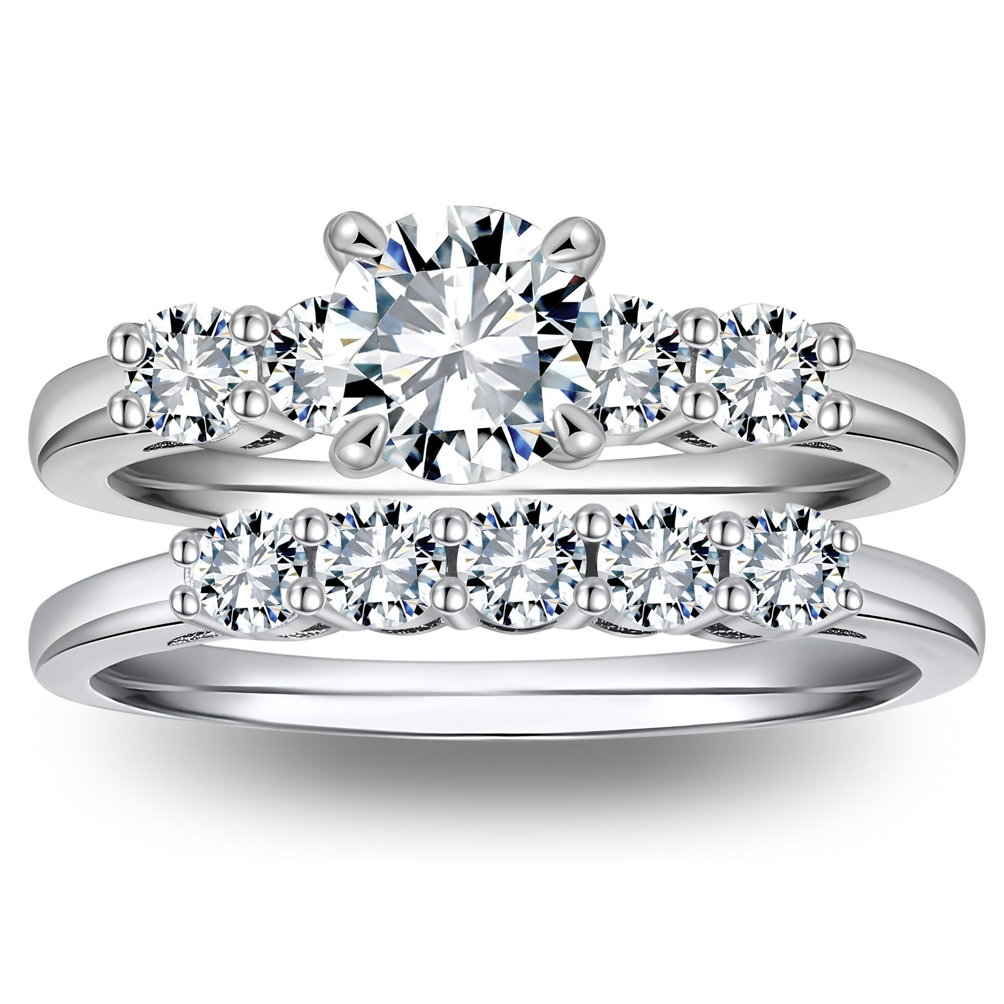 Sterling Silver Wedding Ring Set for Women Cz Engagement Ring Matching ...