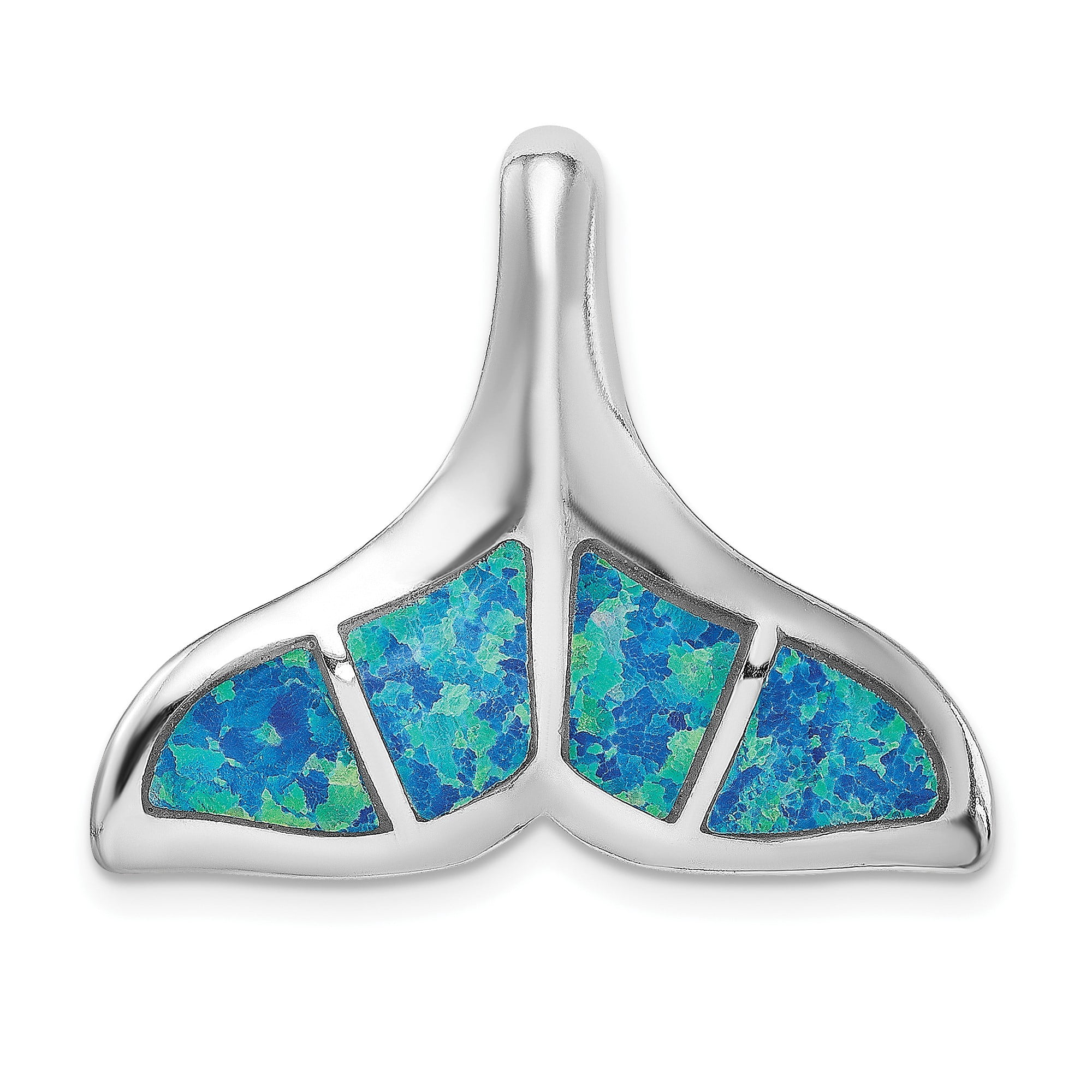 Sterling Silver Whale Tail Pendant Necklace with Blue Green Opal Inlay ...