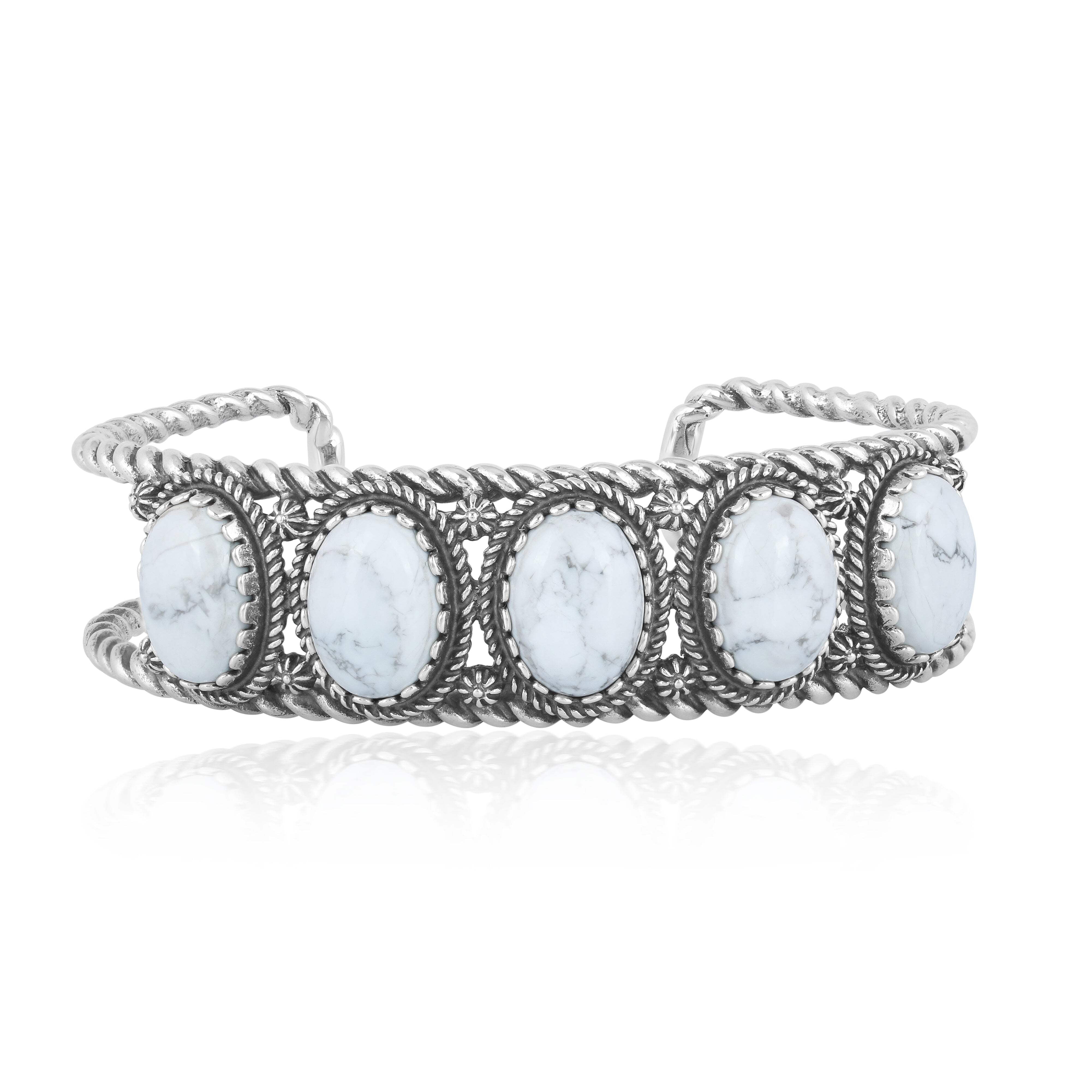 Sterling Silver White Howlite 5-Stone Cuff Bracelet, Sizes Small to ...