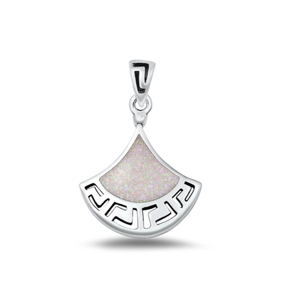 Sterling Silver White Simulated Opal Pendant Greek Key Charm .925 New ...