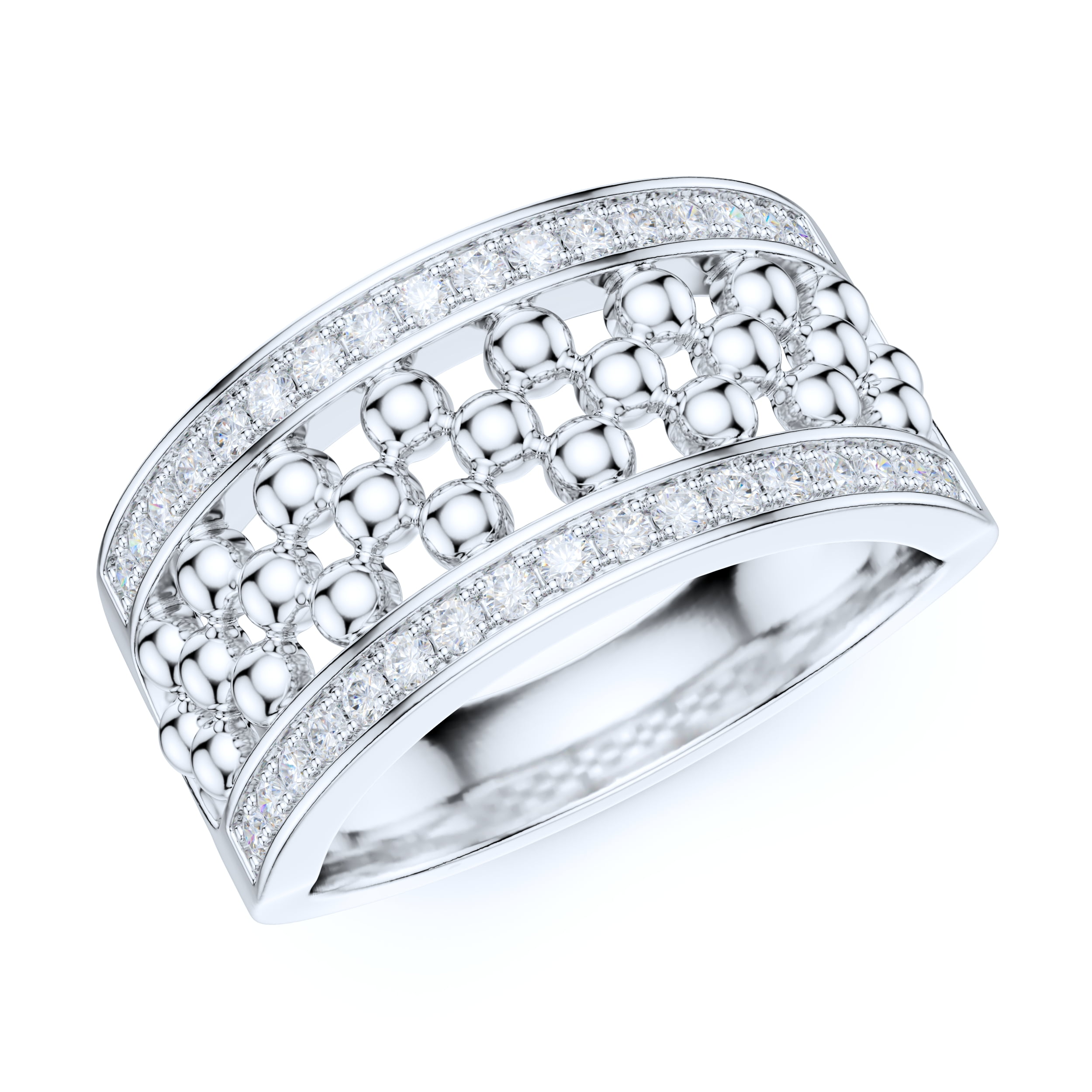 Sterling Silver Wide Split Shank Beads Bubbles Balls Simulated Round ...